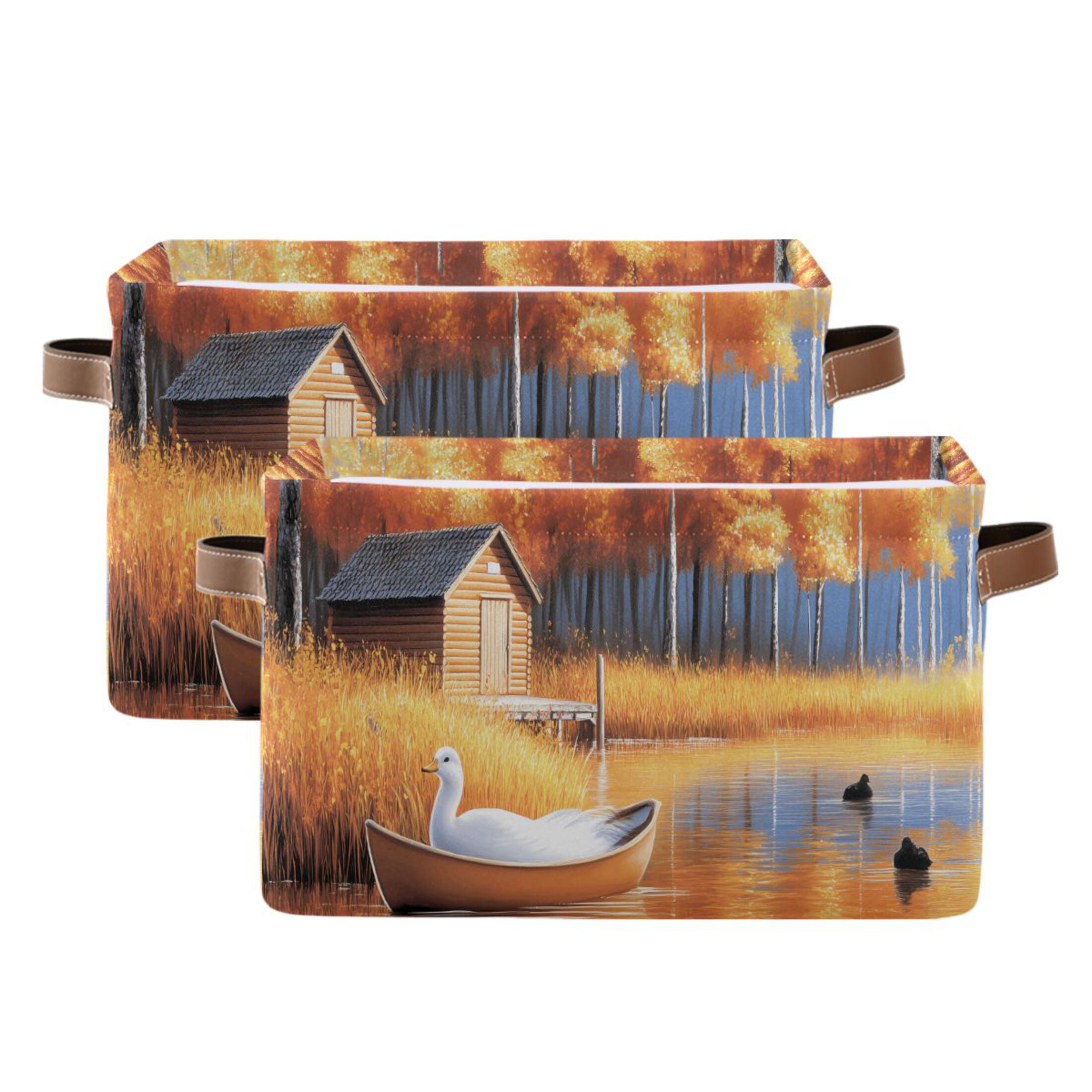 2 Pack Storage Bins with Handle Fabric Organizer Basket Foldable Box ...