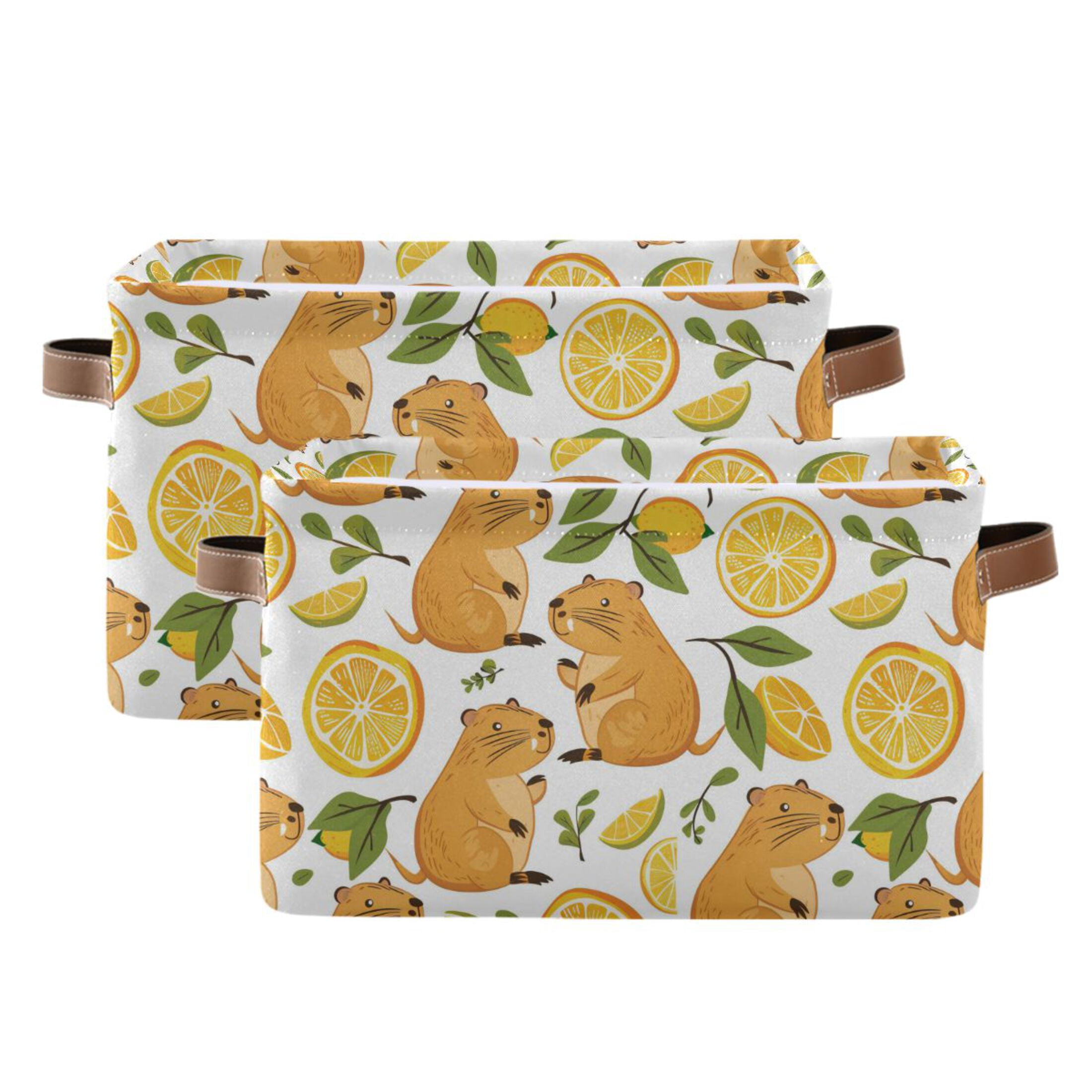 2 Pack Storage Bins with Handle Fabric Organizer Basket Foldable Box ...