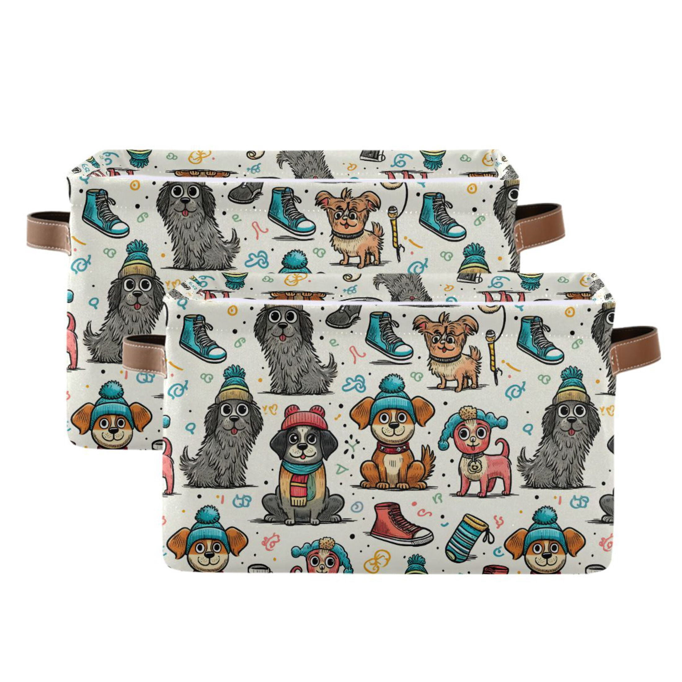 2 Pack Storage Bins with Handle Fabric Organizer Basket Foldable Box ...