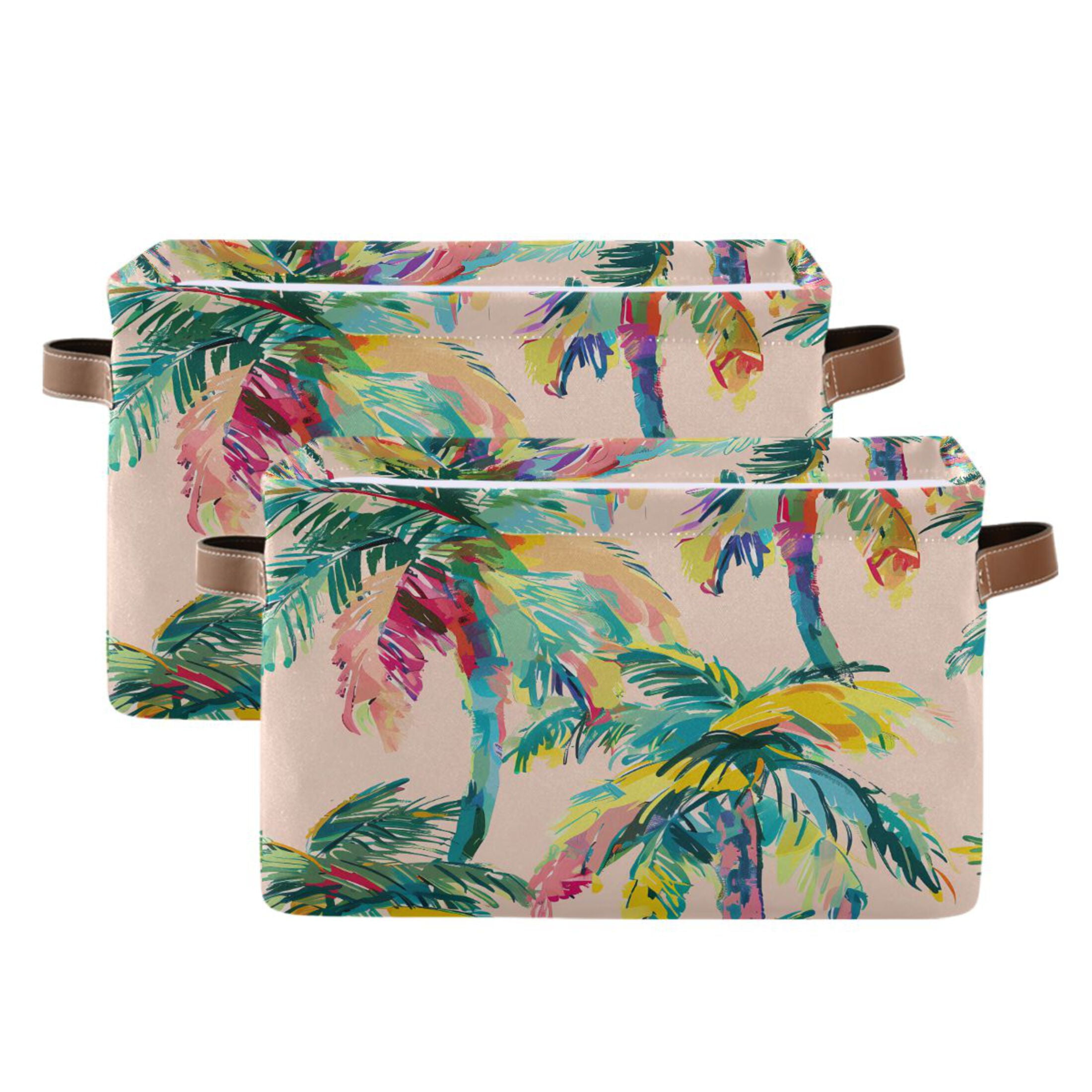2 Pack Storage Bins with Handle Fabric Organizer Basket Foldable Box ...