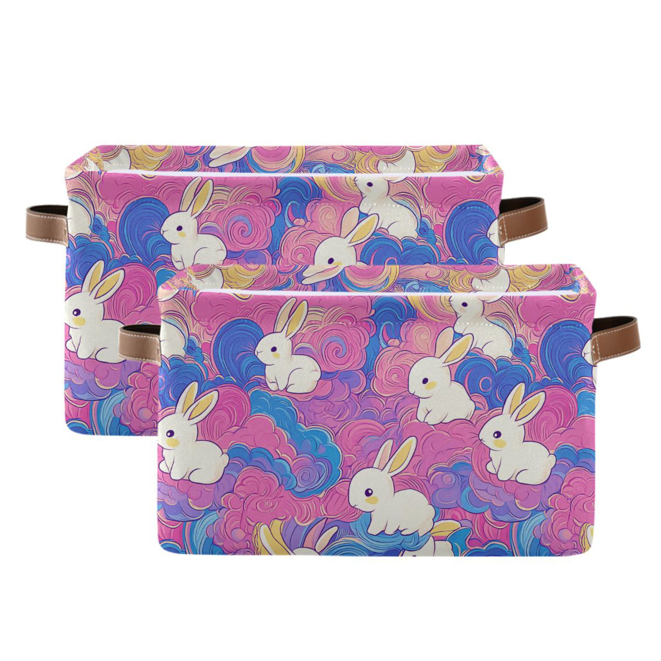 2 Pack Storage Bins with Handle Fabric Organizer Basket Foldable Box ...