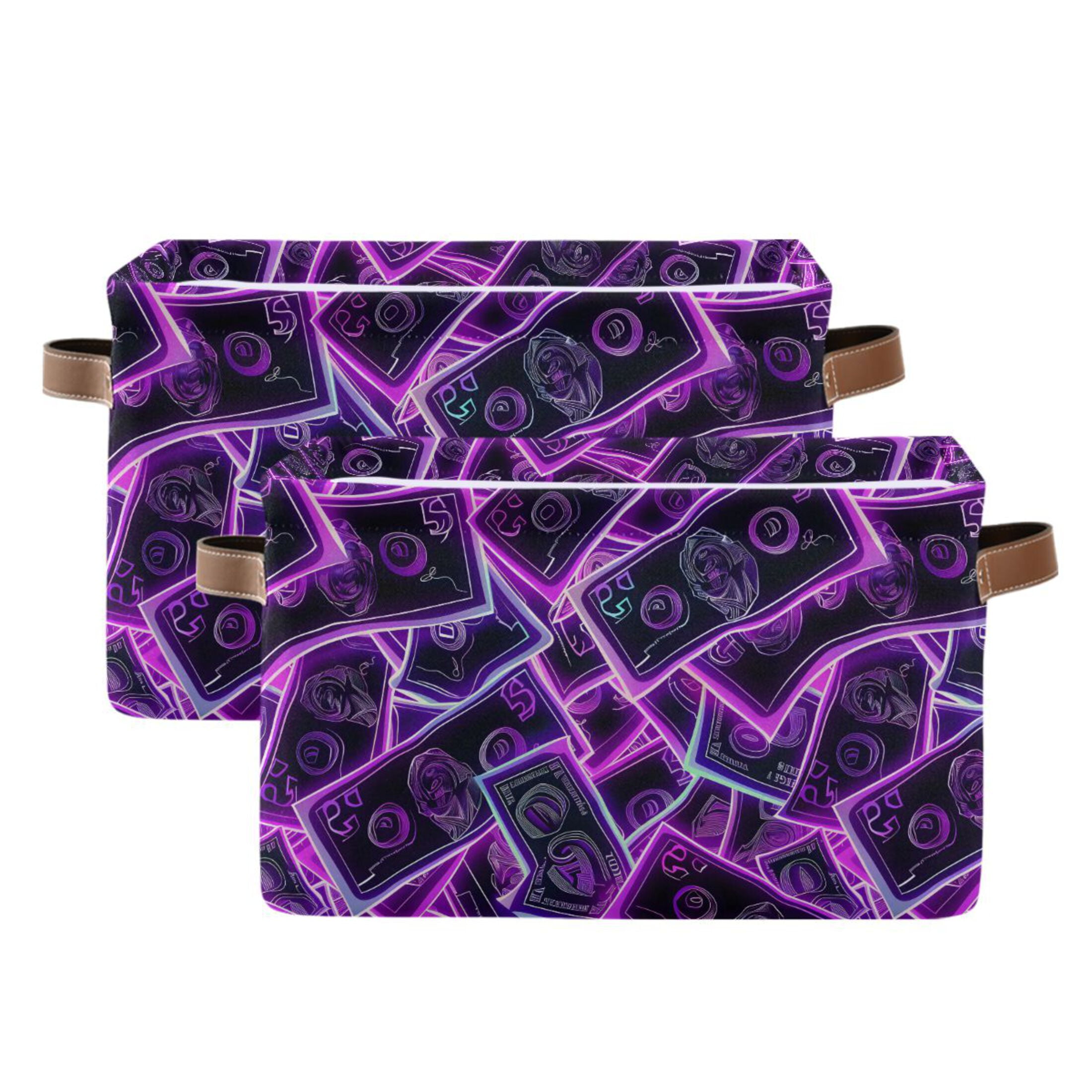 2 Pack Storage Bins with Handle Fabric Organizer Basket Foldable Box ...