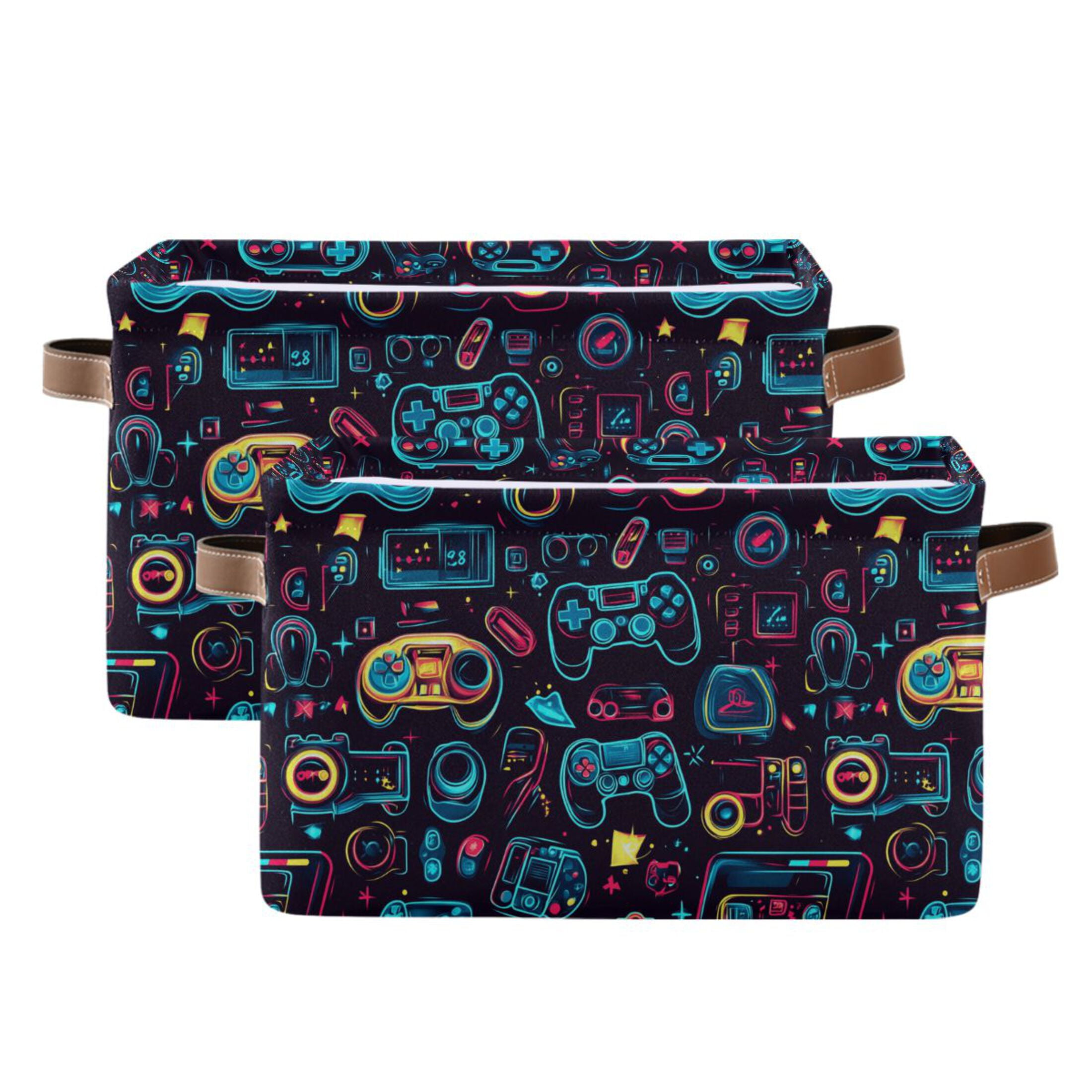 2 Pack Storage Bins with Handle Fabric Organizer Basket Foldable Box ...