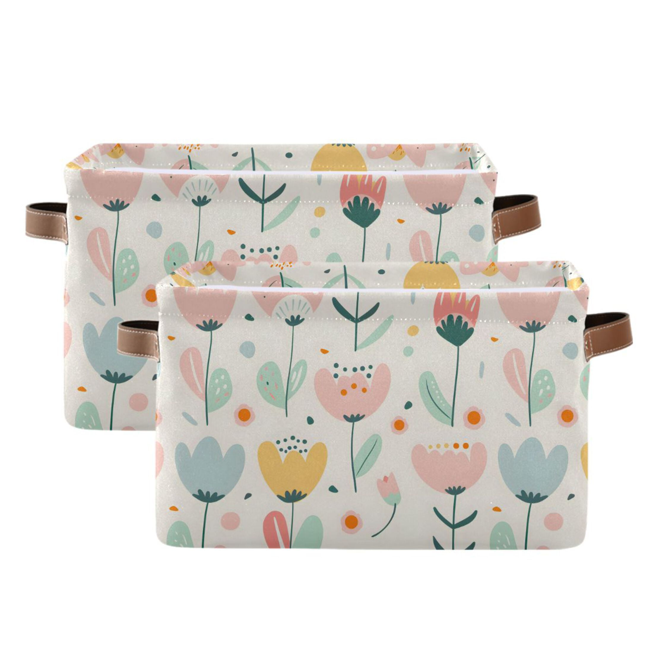 2 Pack Storage Bins with Handle Fabric Organizer Basket Foldable Box ...