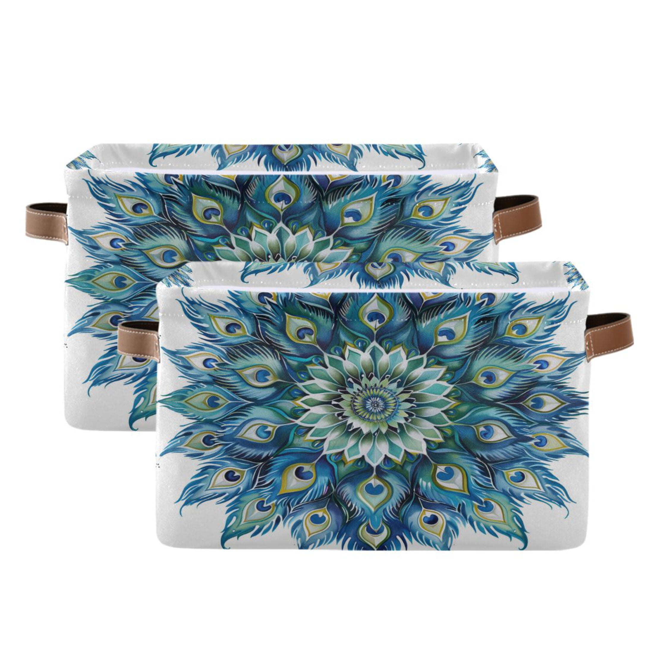 2 Pack Storage Bins with Handle Fabric Organizer Basket Foldable Box ...