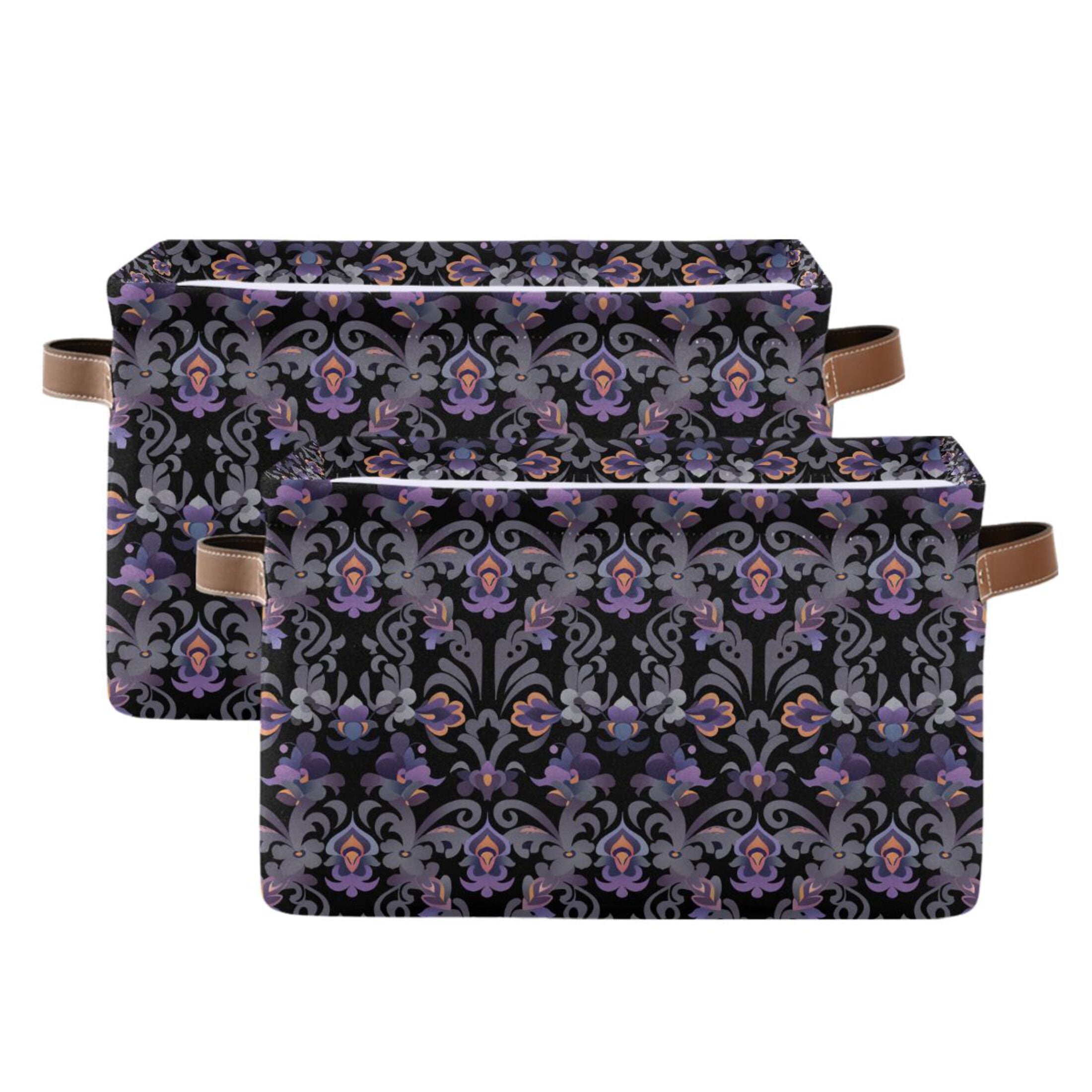 2 Pack Storage Bins with Handle Fabric Organizer Basket Foldable Box ...