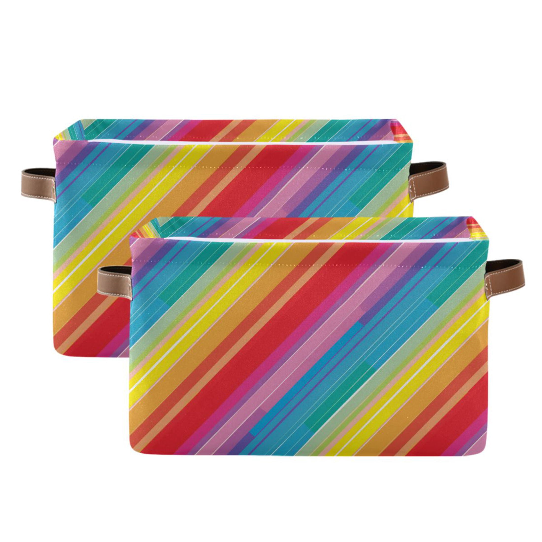 2 Pack Storage Bins with Handle Fabric Organizer Basket Foldable Box ...