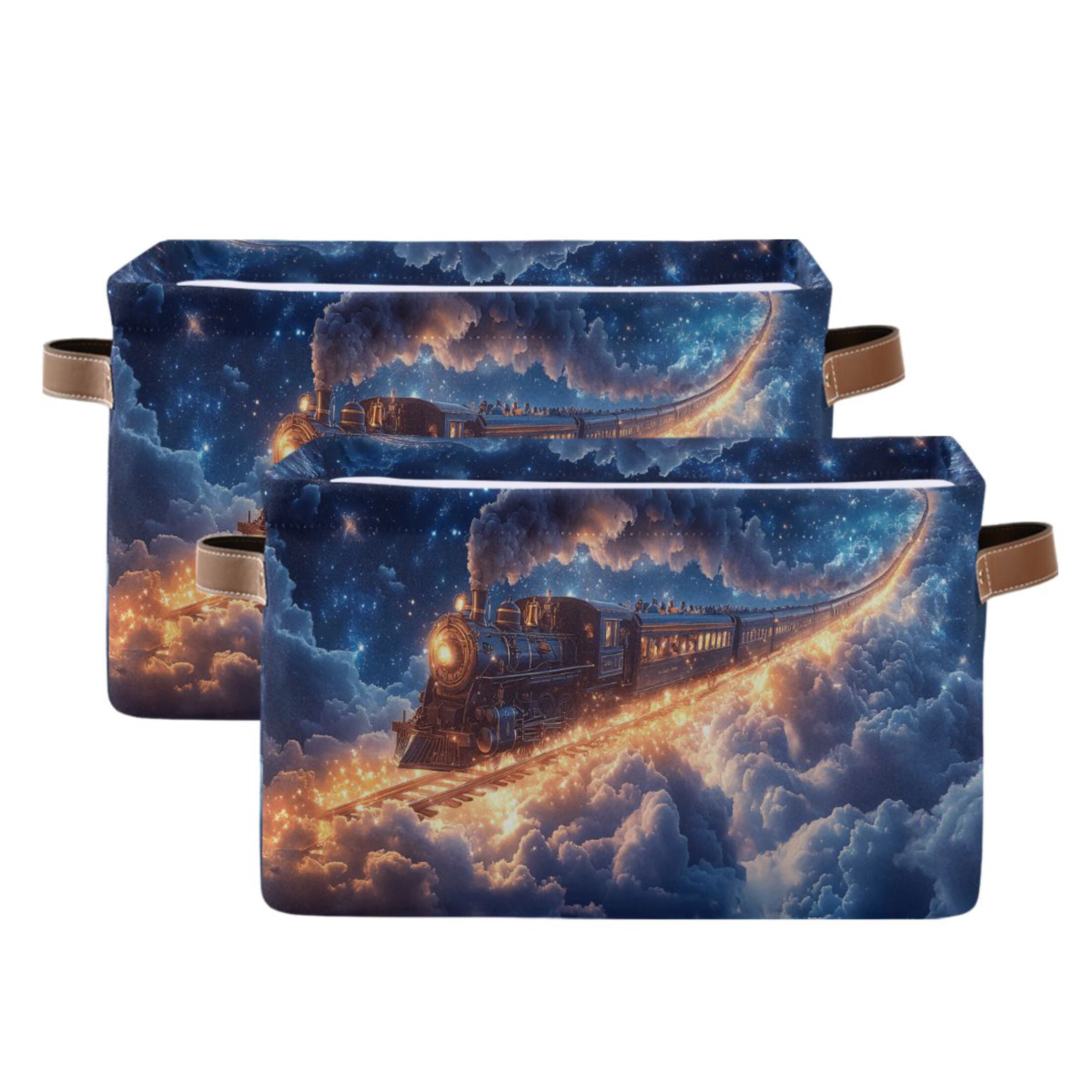 2 Pack Storage Bins with Handle Fabric Organizer Basket Foldable Box ...