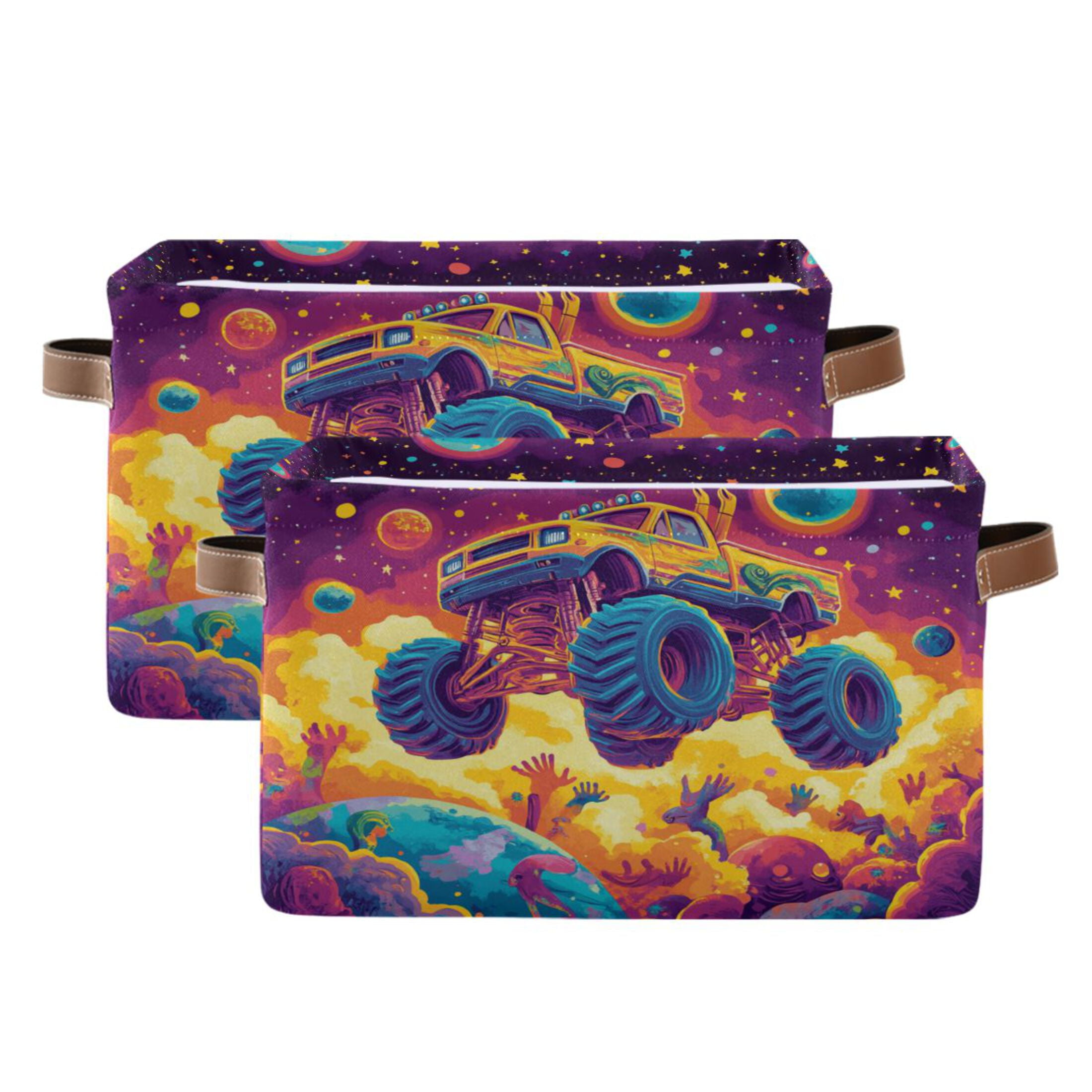 2 Pack Storage Bins with Handle Fabric Organizer Basket Foldable Box ...
