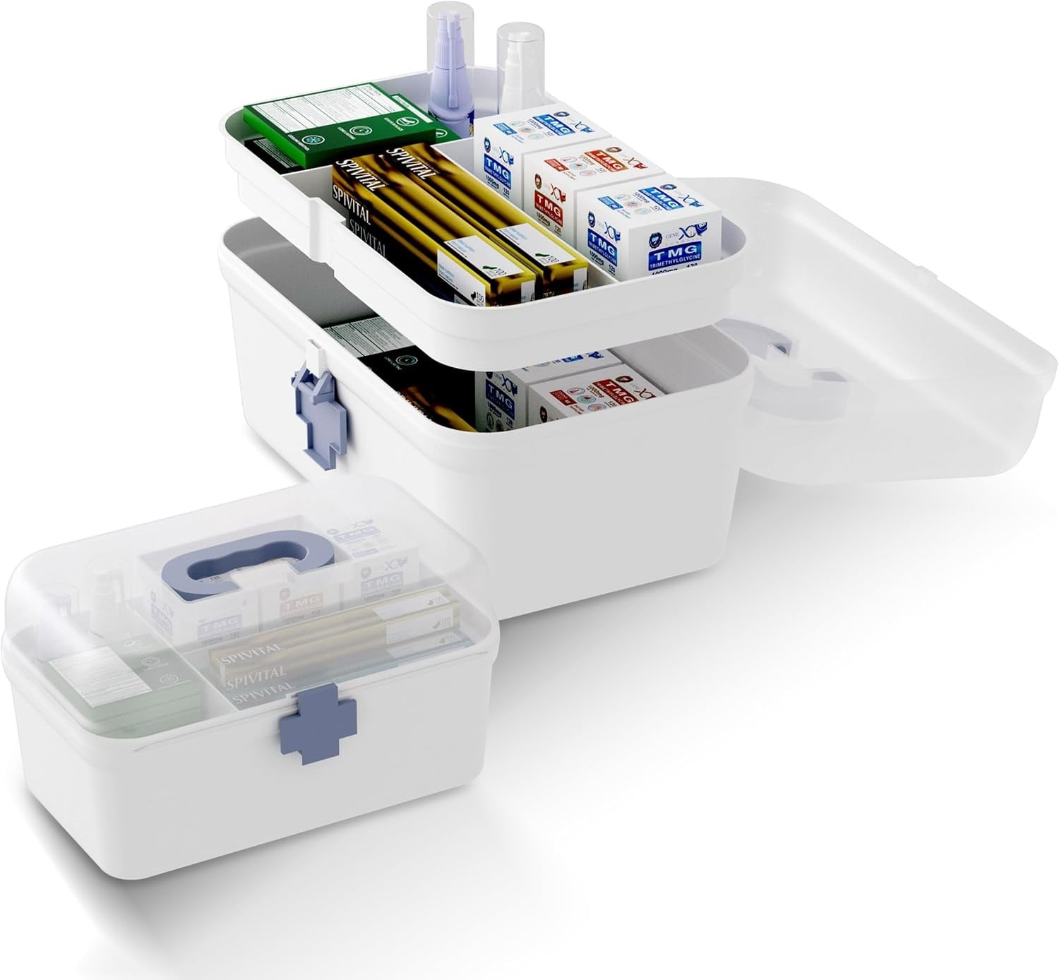 2-Pack Storage Box, Small & Large Portable Cabinet Organizer with Trays ...