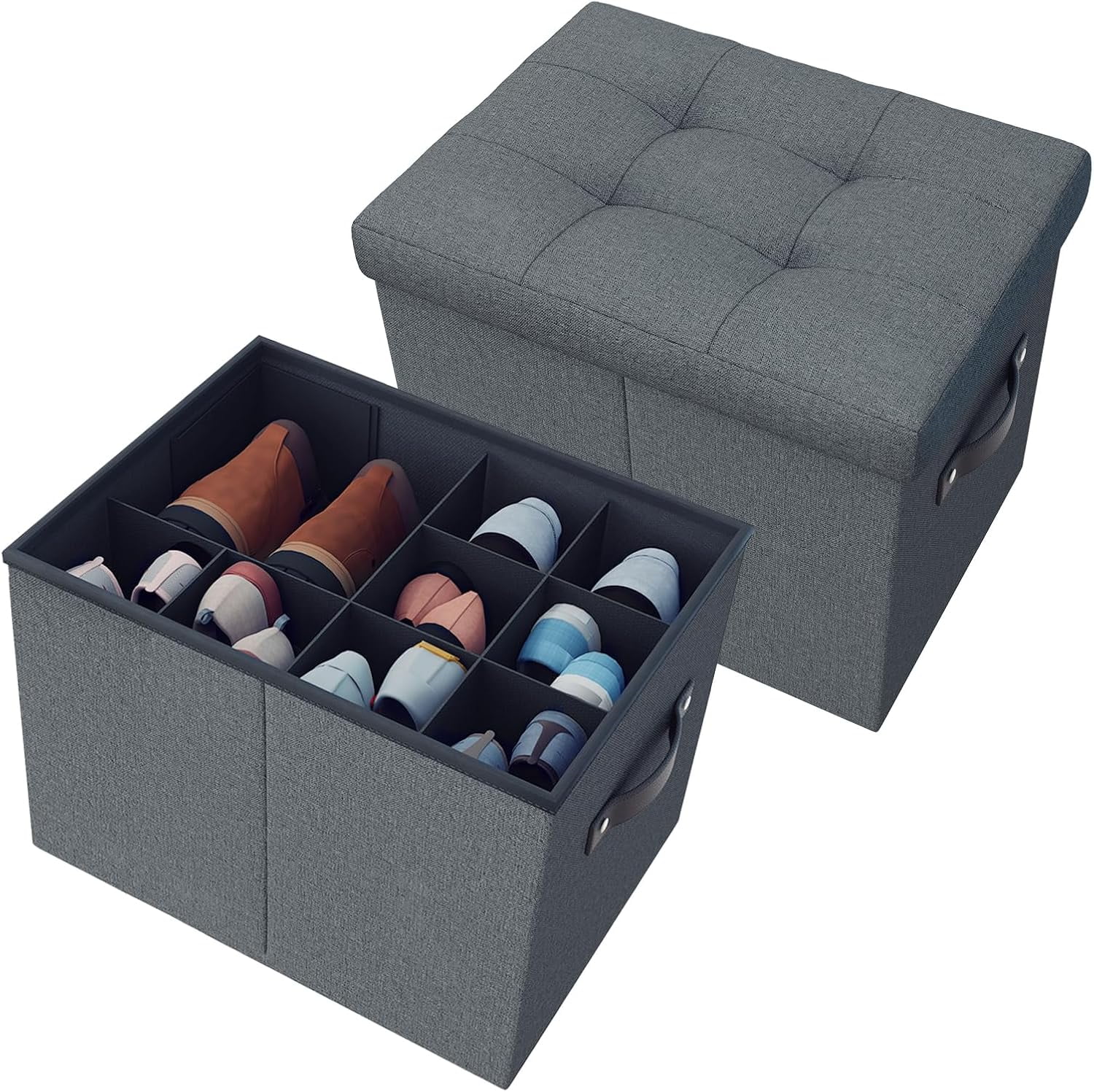 2 Pack Storage Ottoman Small Bench Footstool - Adjustable Dividers ...