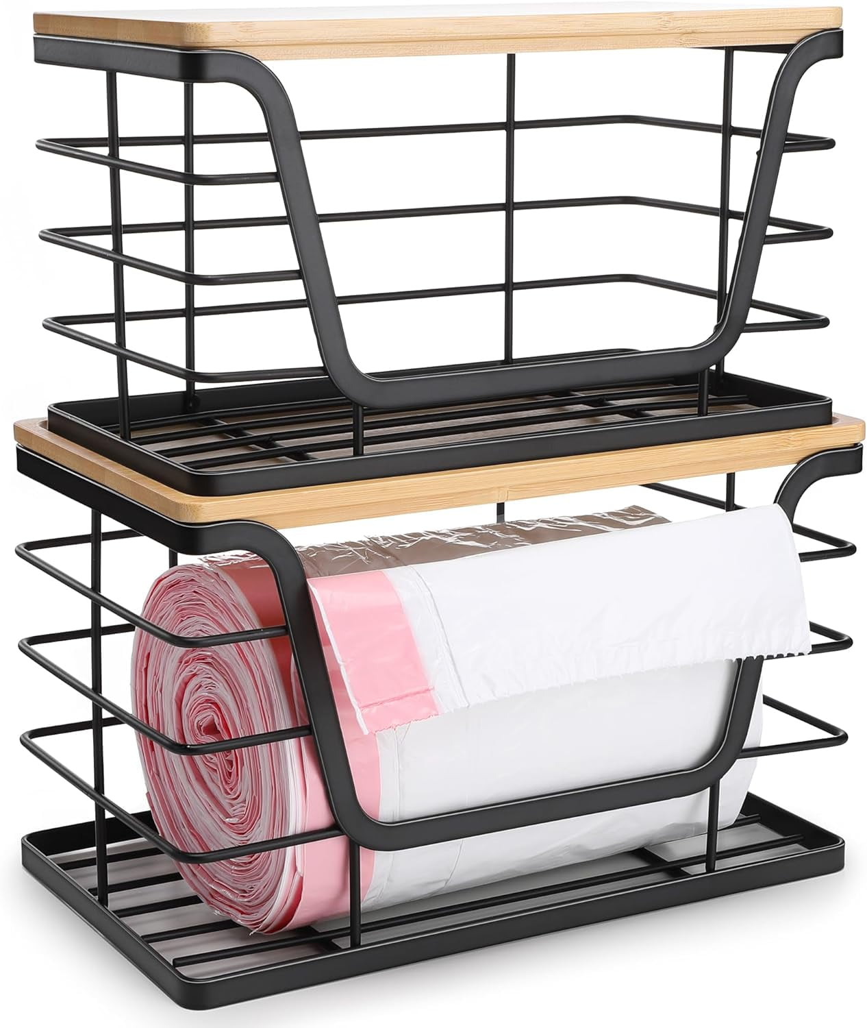 2 Pack Storage Stackable Kitchen Laundry Organizers with Bamboo Top ...