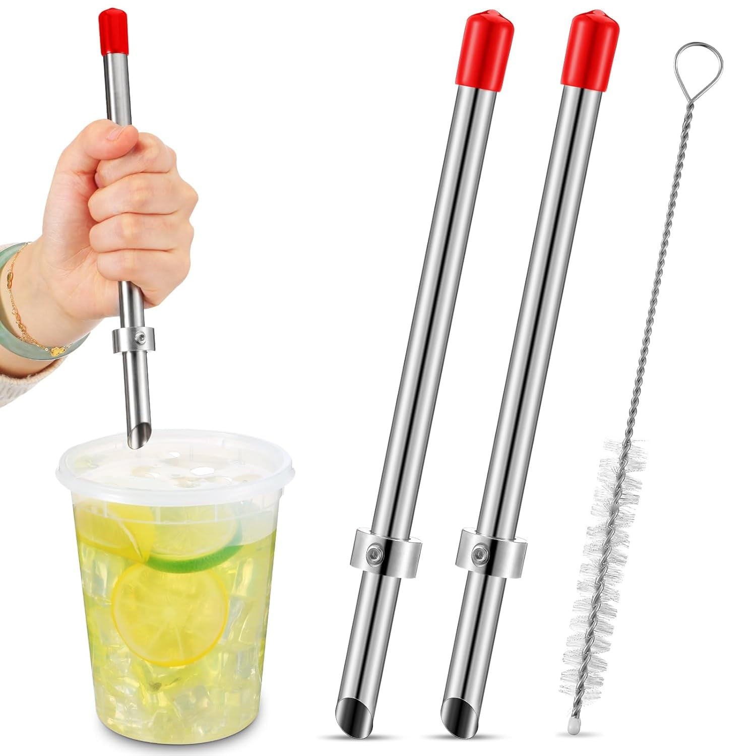 2 Pack Straw Puncher for Plastic Lids Lemonade Cups, 8.7inch Stainless ...