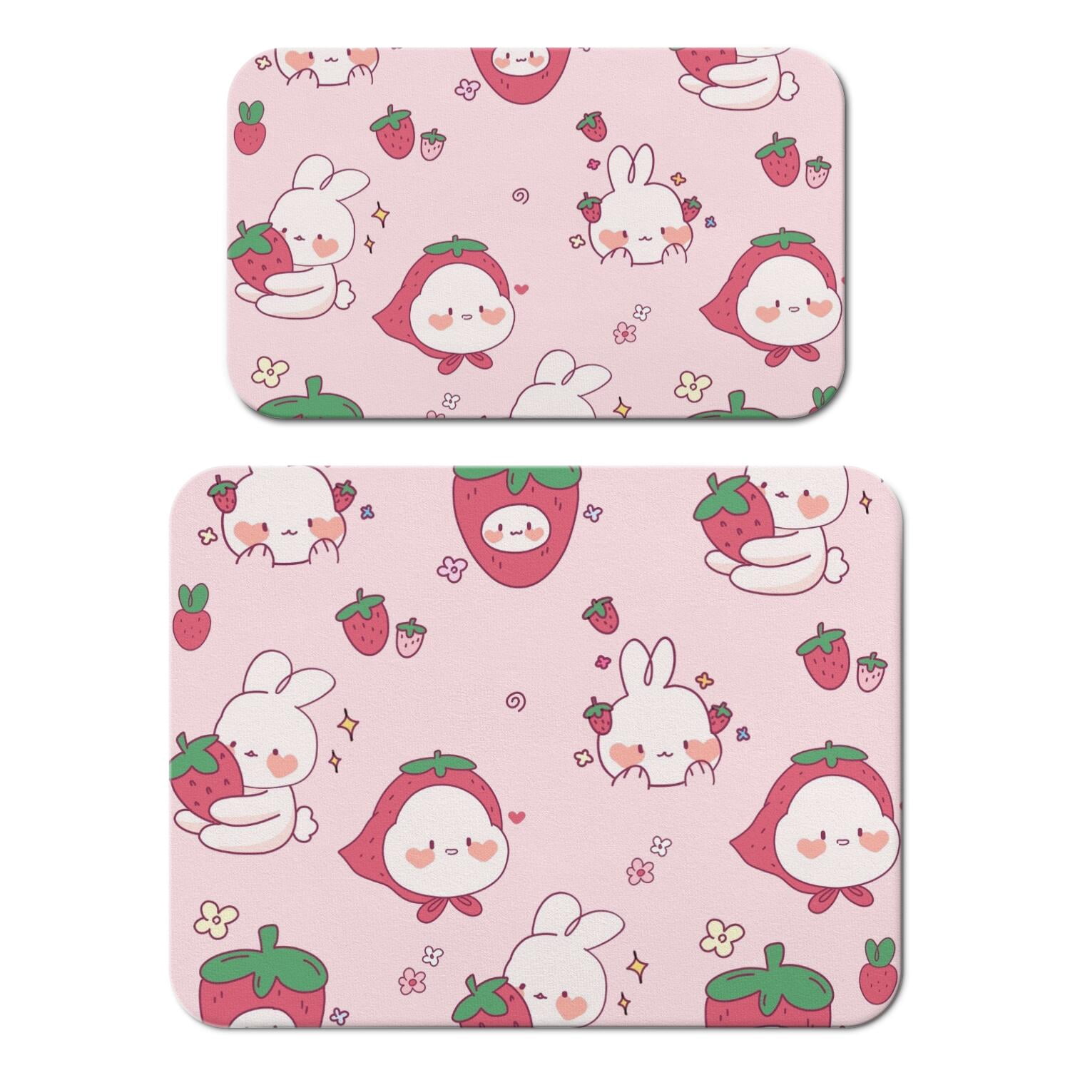 2 Pack Strawberry Coffee Mat Set - Cute Kawaii Watercolor Cartoon ...