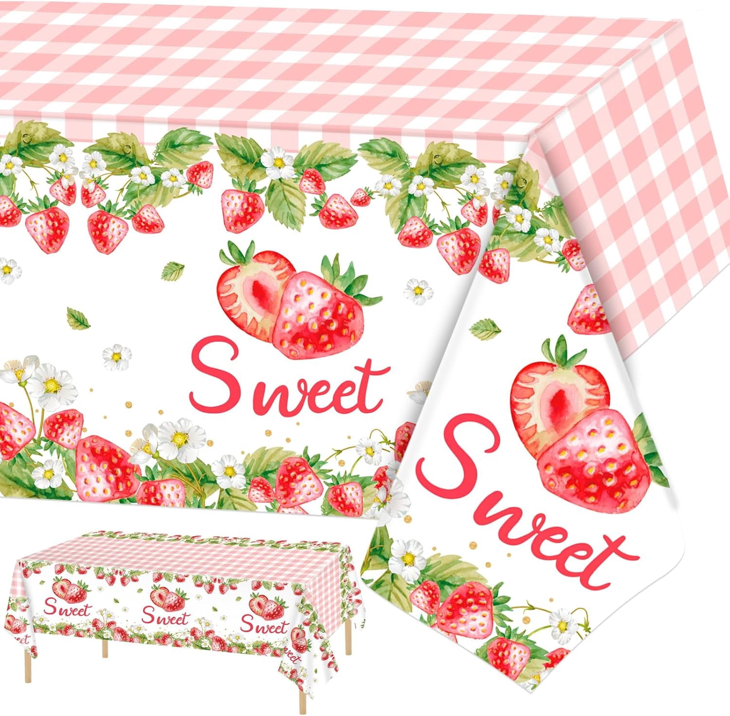 2 Pack Strawberry Tablecloths Pink and White Checkered Tablecloth ...