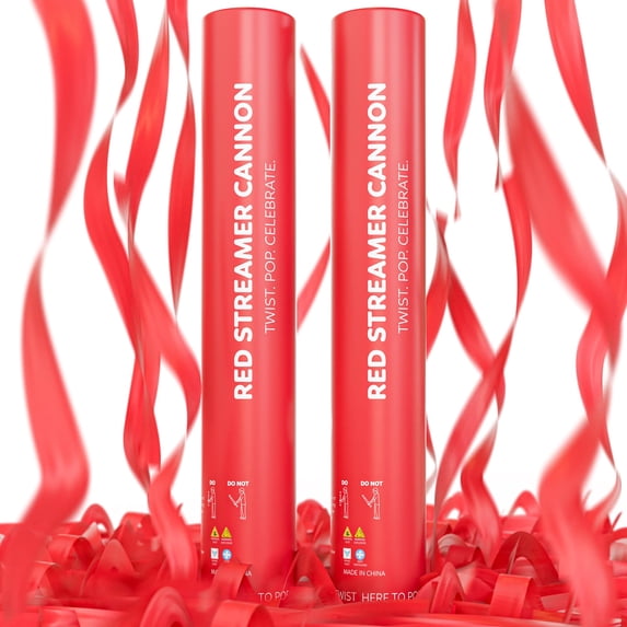 2-Pack Confetti Streamer Cannons | Biodegradable Red Confetti | 12-Inch ...