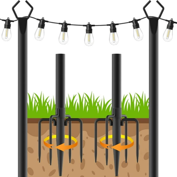 2 Pack String Light Poles,10 Ft Light Poles for Outdoor with Fork,Metal ...