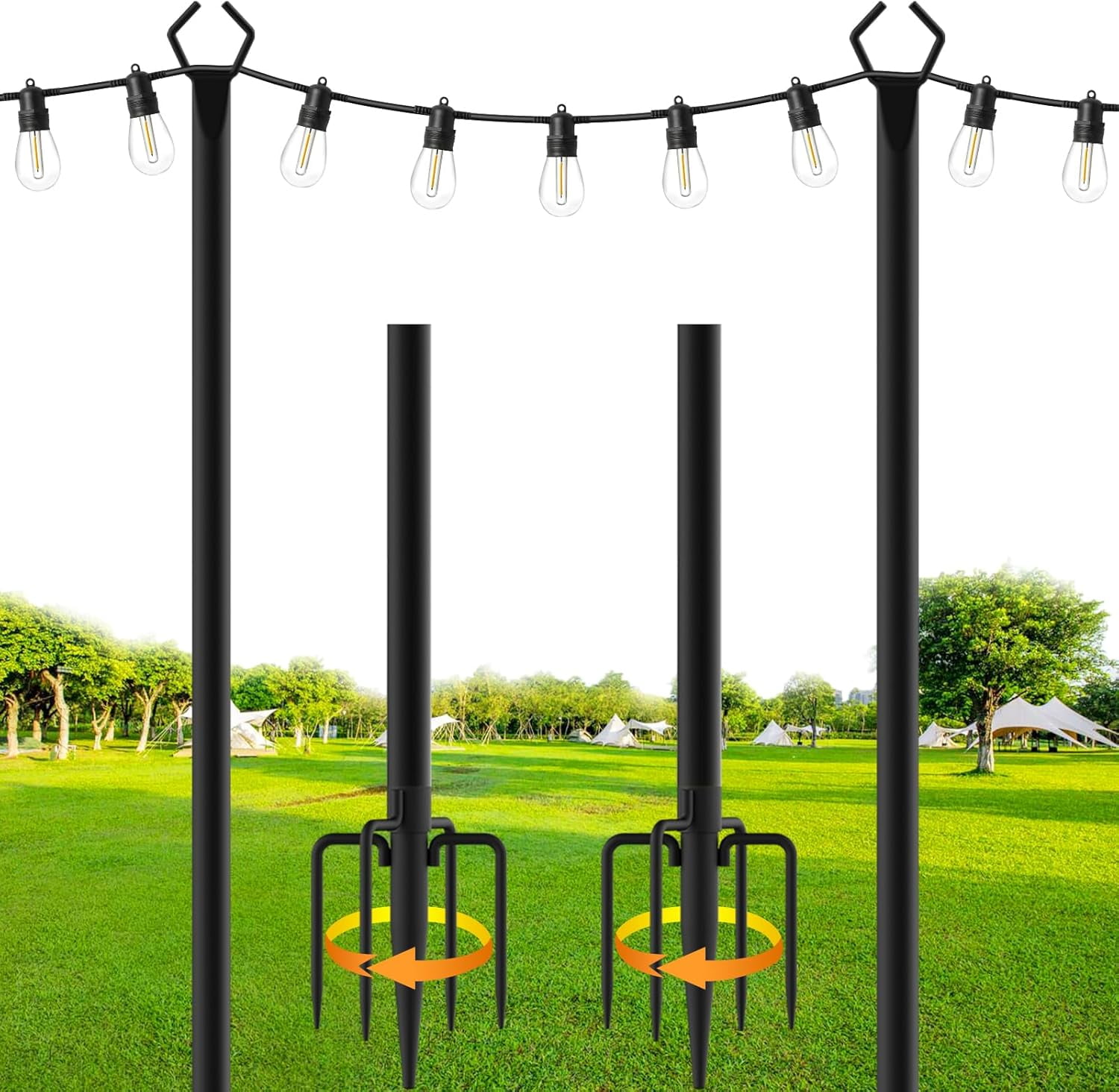 2 Pack String Light Poles,10 Ft Metal Poles with Fork for Outdoor ...