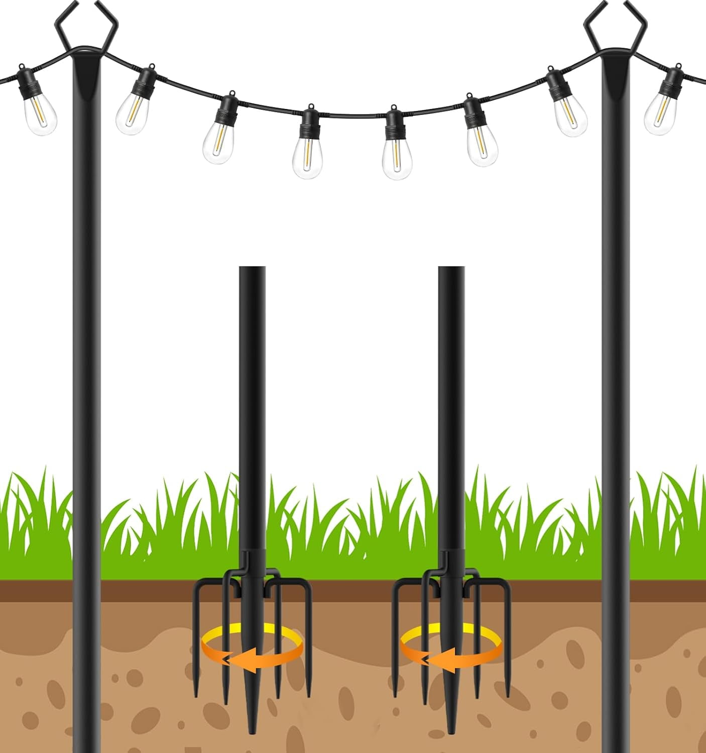 2 Pack String Light Poles,10 Ft Metal Poles with Fork for Outdoor ...