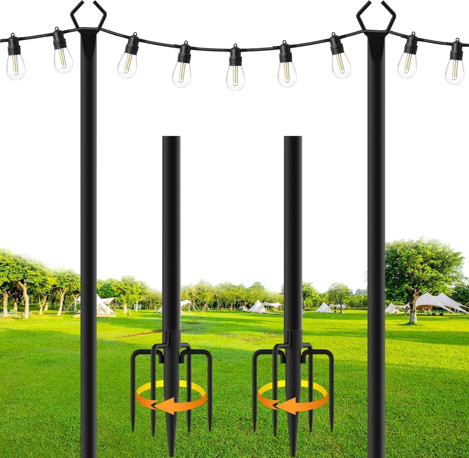 2 Pack String Light Poles,10 Ft Metal Poles with Fork for Outdoor ...