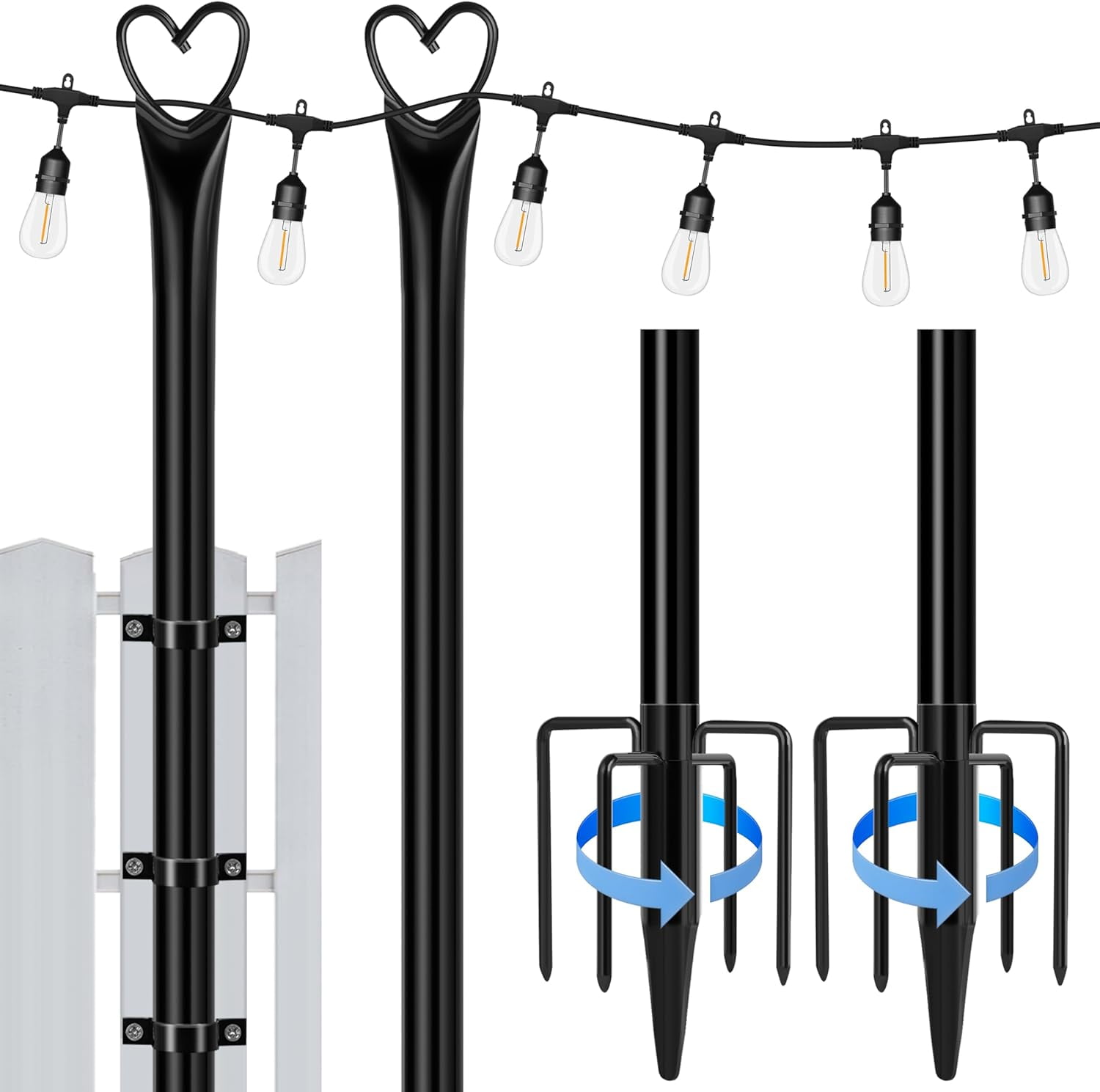 2 Pack String Light Poles, 10ft Lights Poles for Outside String Light ...