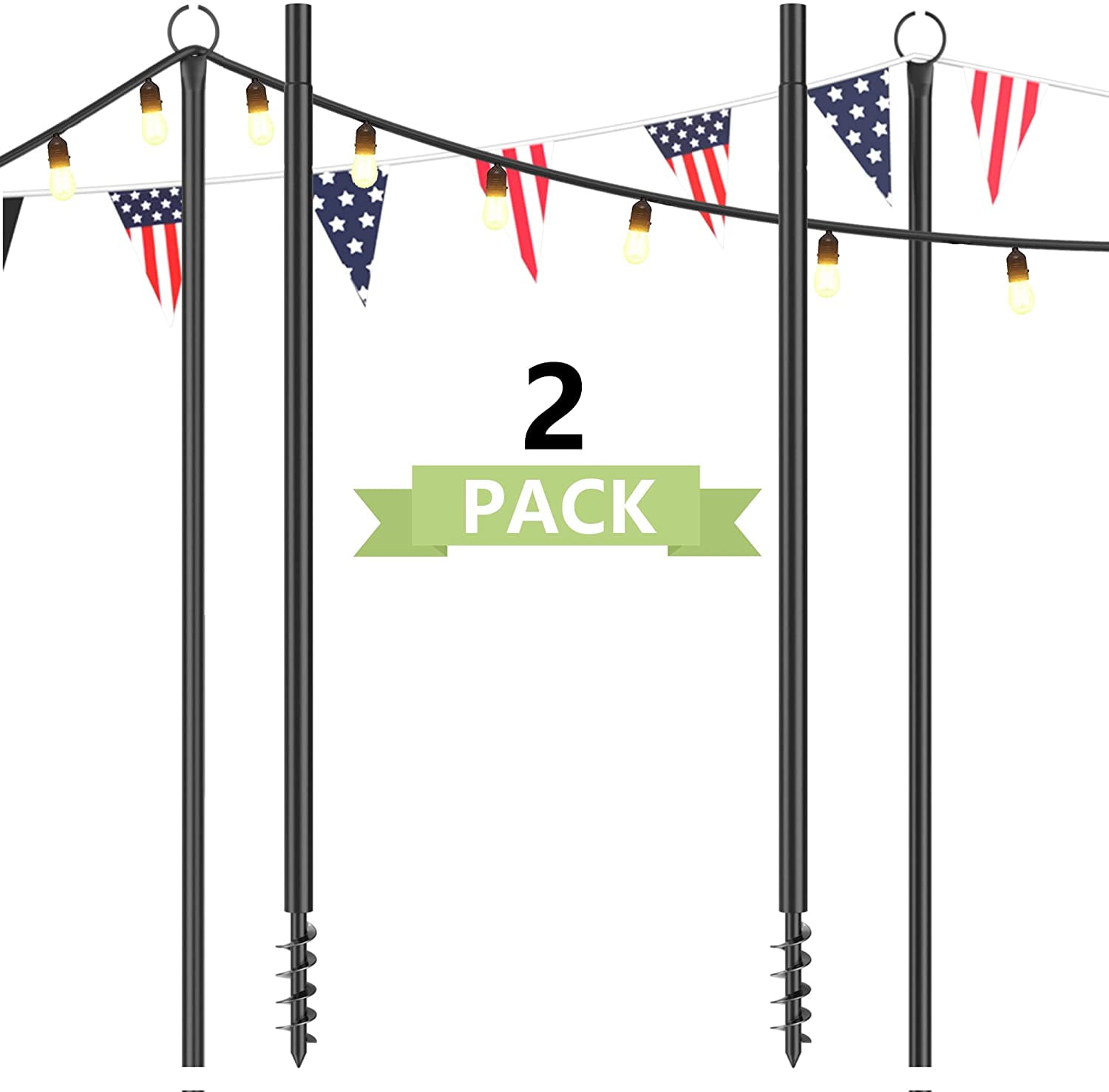 2 Pack String Light Poles for Outside, 10.5 Ft Outdoor String Light ...