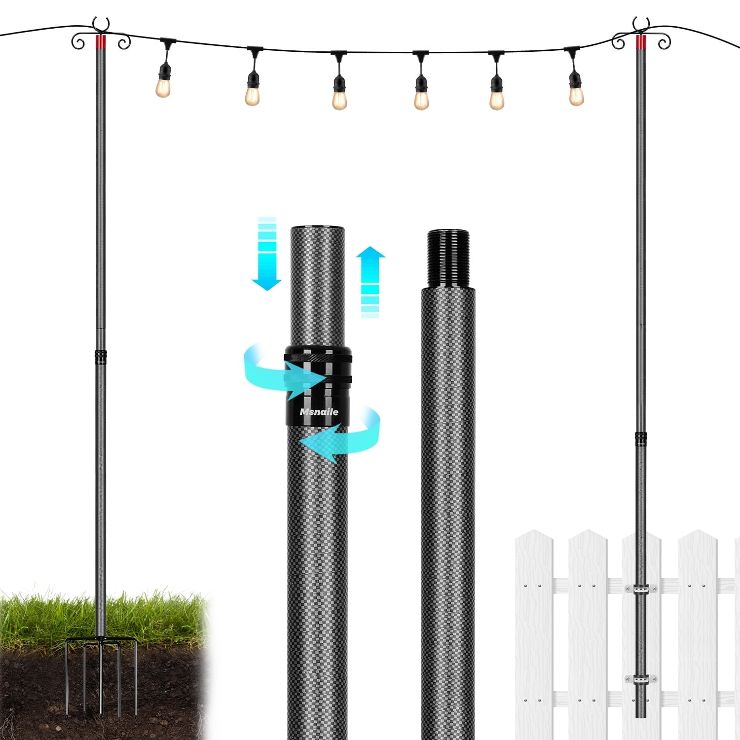 2Pack String Light Poles for Outside, Extends from 7 to 10FT Telescopic ...