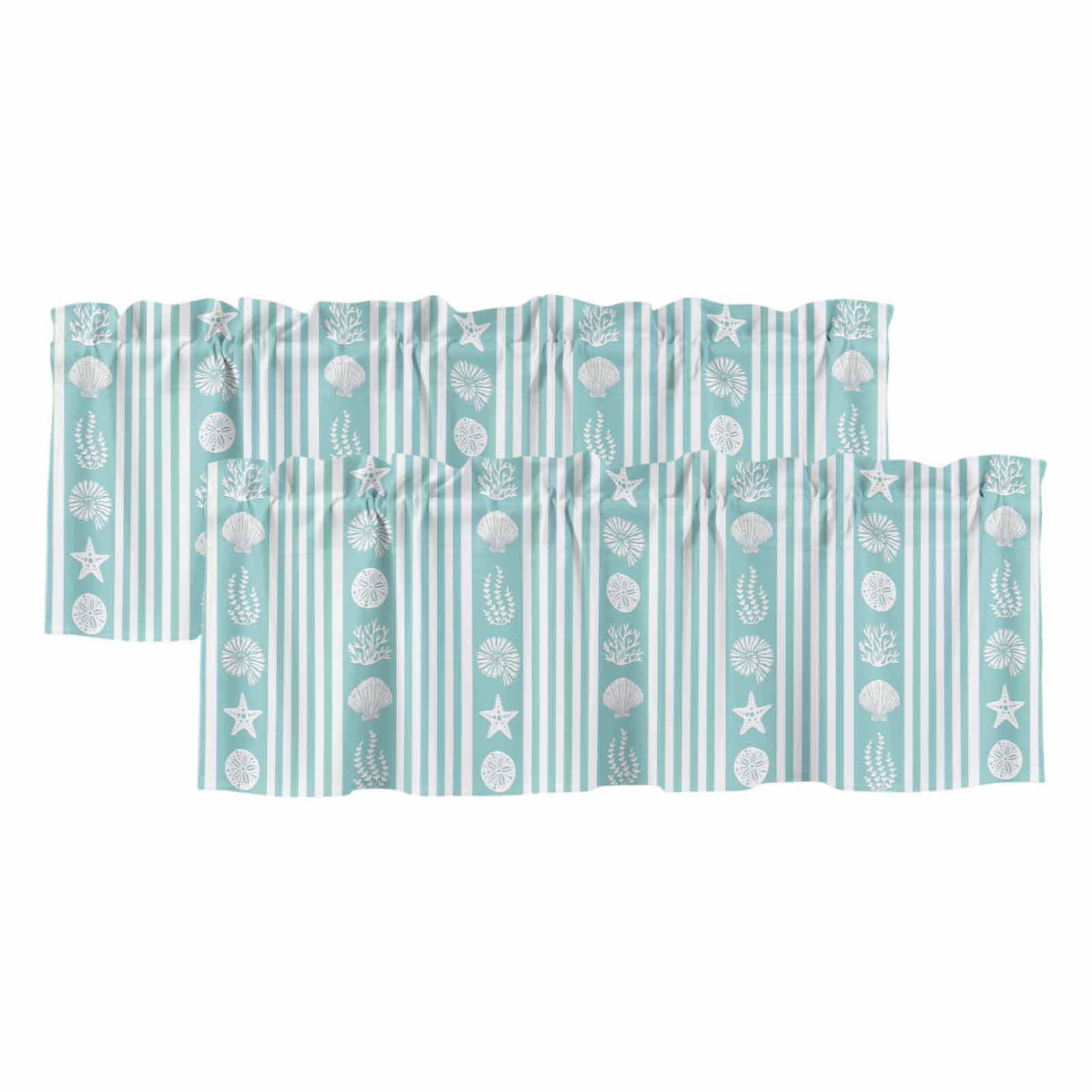 2 Pack Striped Valance for Window Ocean Turquoise Starfish Shell ...