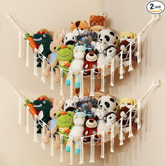 2 Pack Stuffed Animal Storage Hammock Net, Nursery Hanging Organizer ...