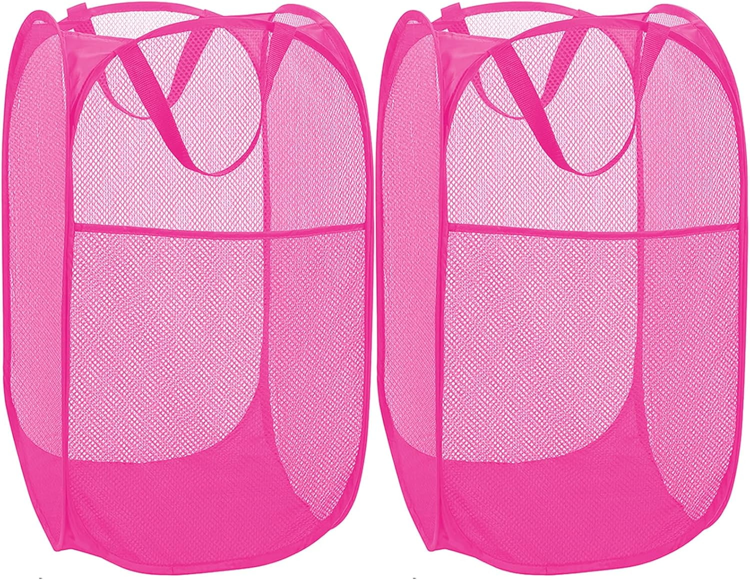 2 Pack Sturdy Mesh Pop up Laundry Hamper Basket with Side Pocket for ...
