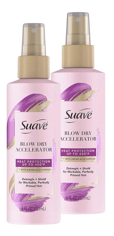 2 Pack- Suave Pink Blow Dry Accelerator Hair Heat Protector & Detangler ...