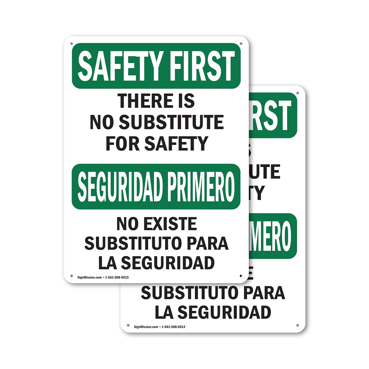 (2 Pack) No Substitute For Safety Bilingual OSHA Safety First Sign 10 ...