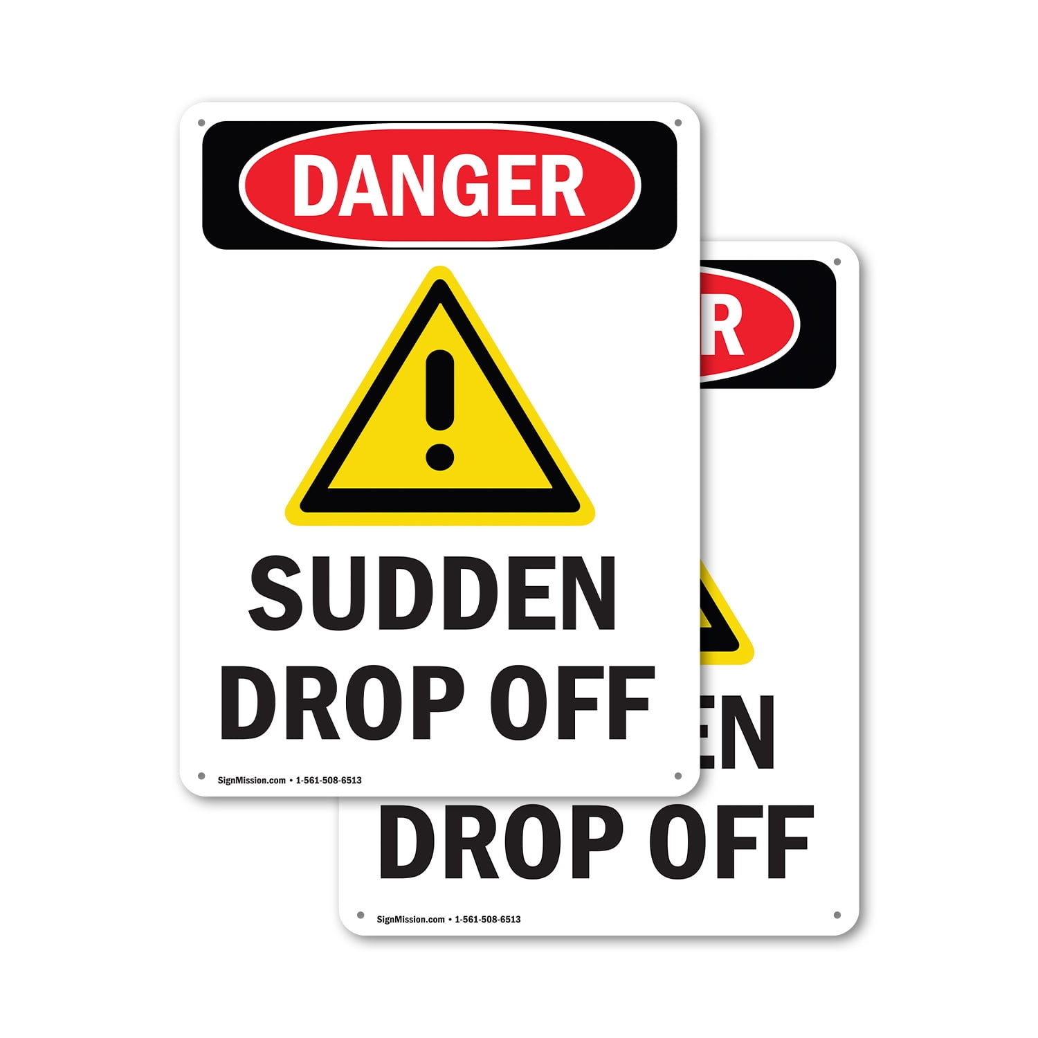 (2 Pack) Sudden Drop Off OSHA Danger Sign 10 Inch X 14 Inch Plastic ...