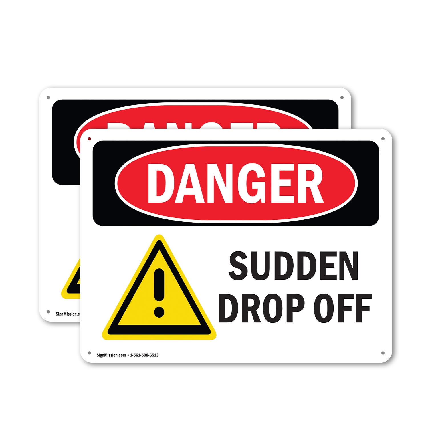 (2 Pack) Sudden Drop Off OSHA Danger Sign 10 Inch X 7 Inch Plastic Sign ...