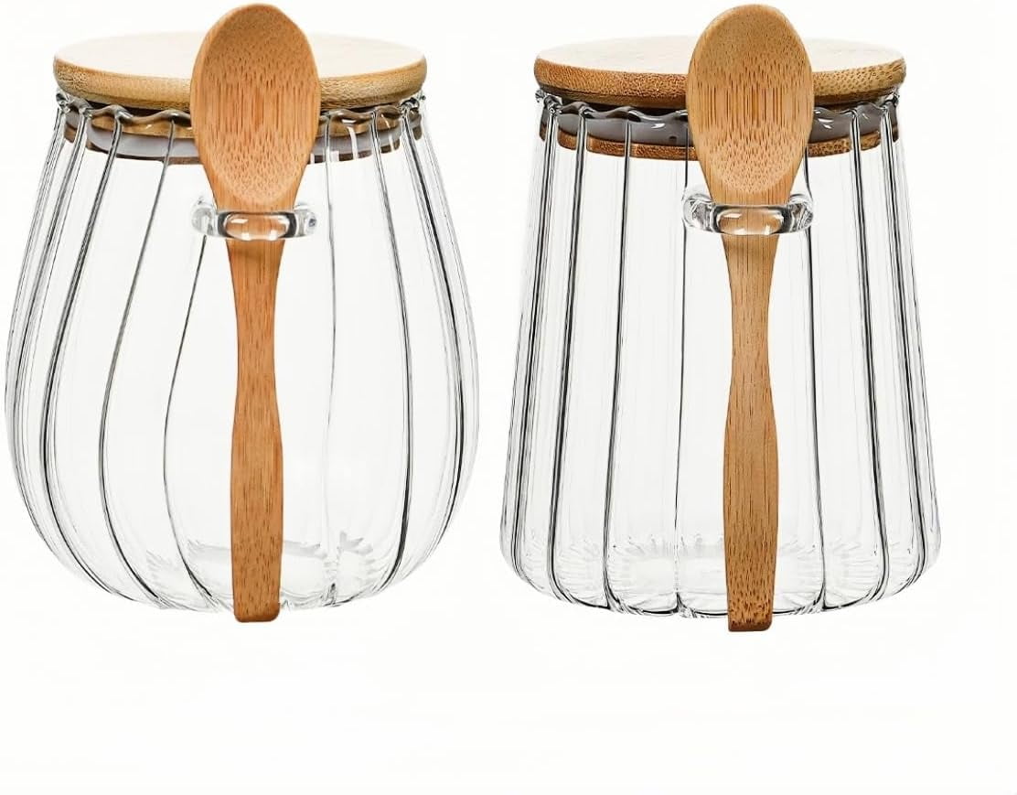 2-Pack Sugar Containers with Bamboo Lids and Spoons, 25.3 FL OZ Sugar ...