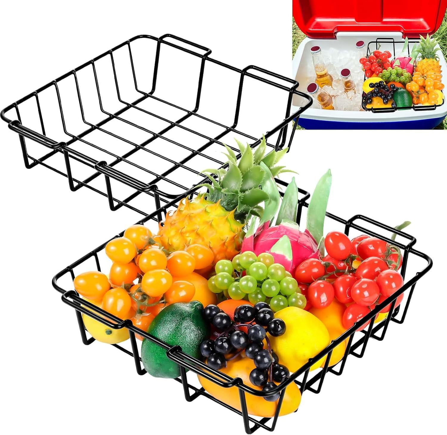 2 Pack Summer Cooler Basket Wire Rack for Double Storage Black Dry ...