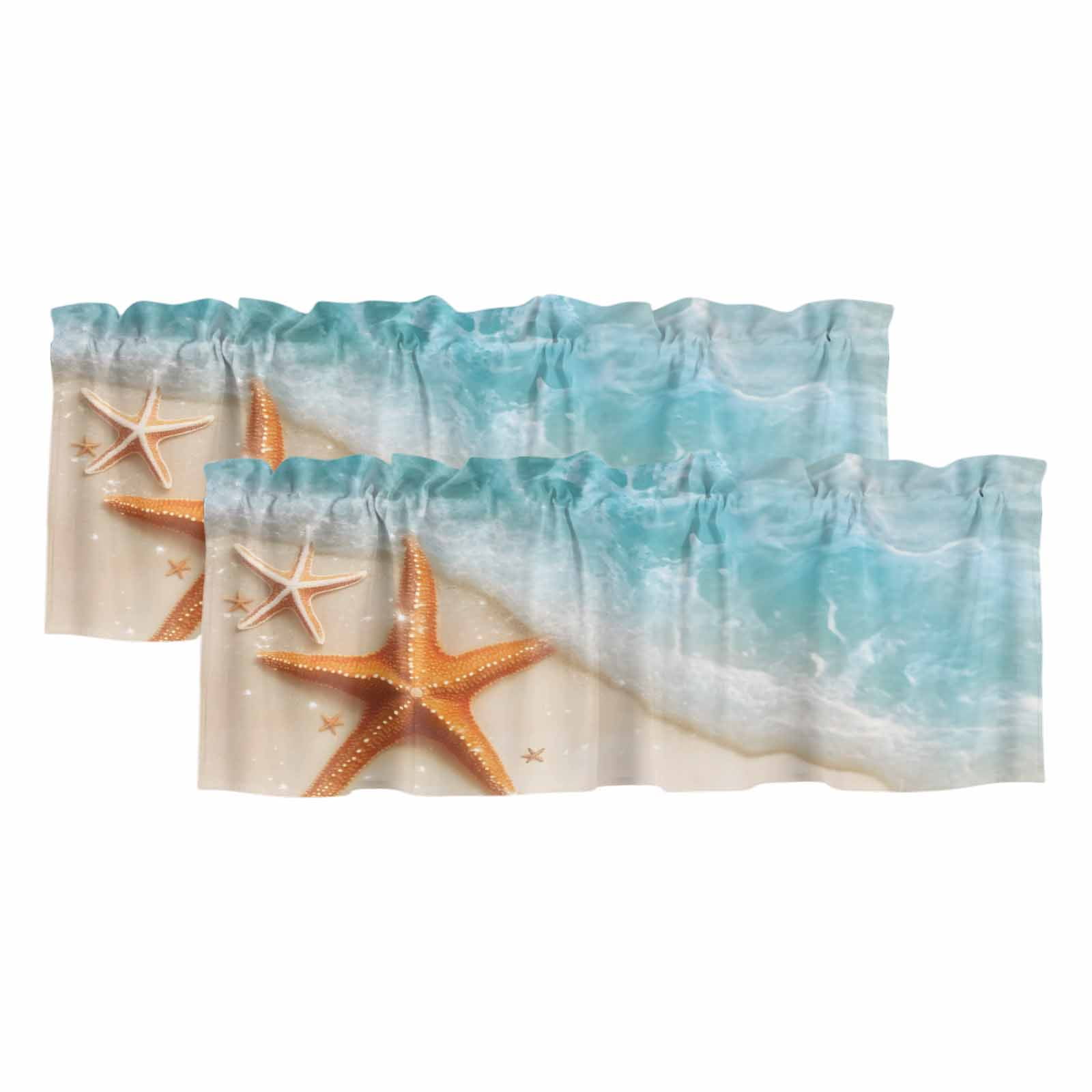 2 Pack Summer Cyan Valance for Window Teal Beach Scenery Seaside ...