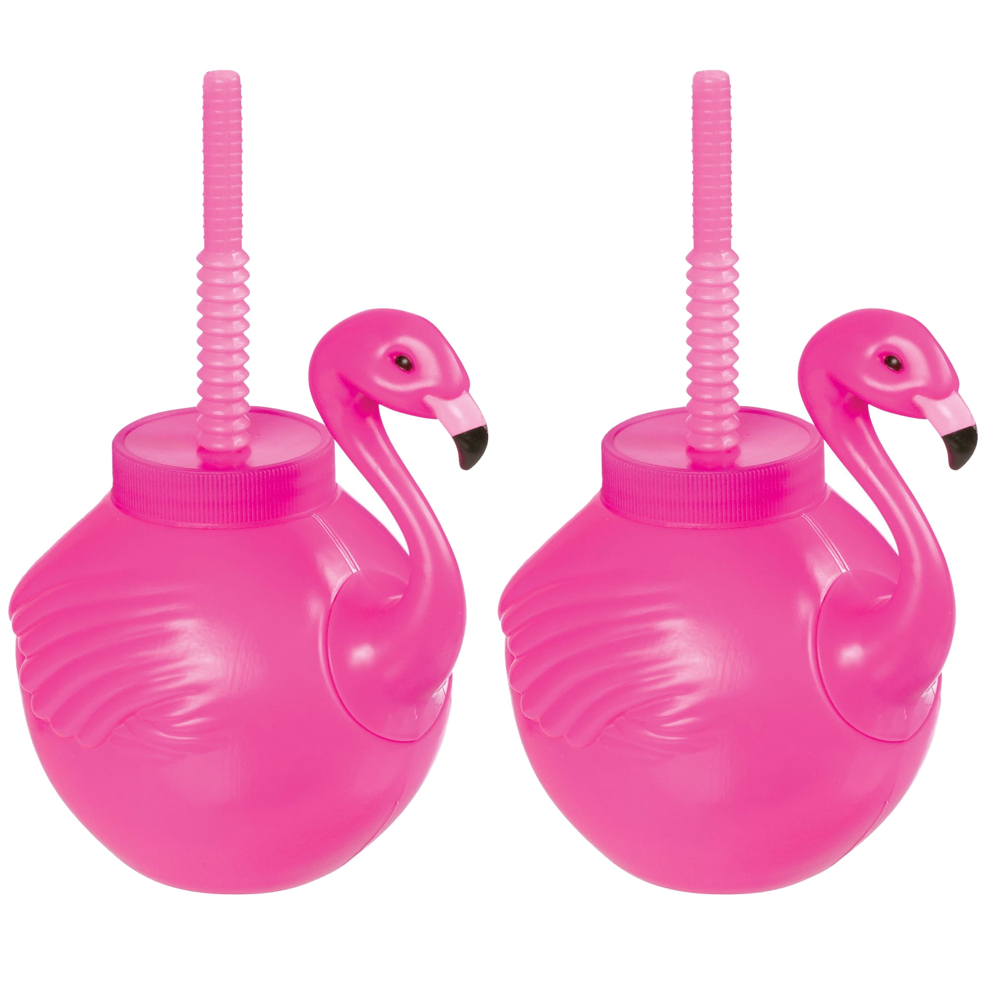 2 Pack Summer Luau Flamingo Theme Sippy Reusable 6" Party Cups w Straw ...