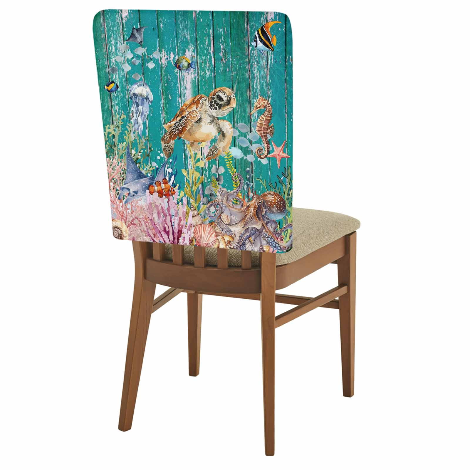 2 Pack Summer Ocean Chair Back Covers Sea Turtle Coral Fish Seahorse ...
