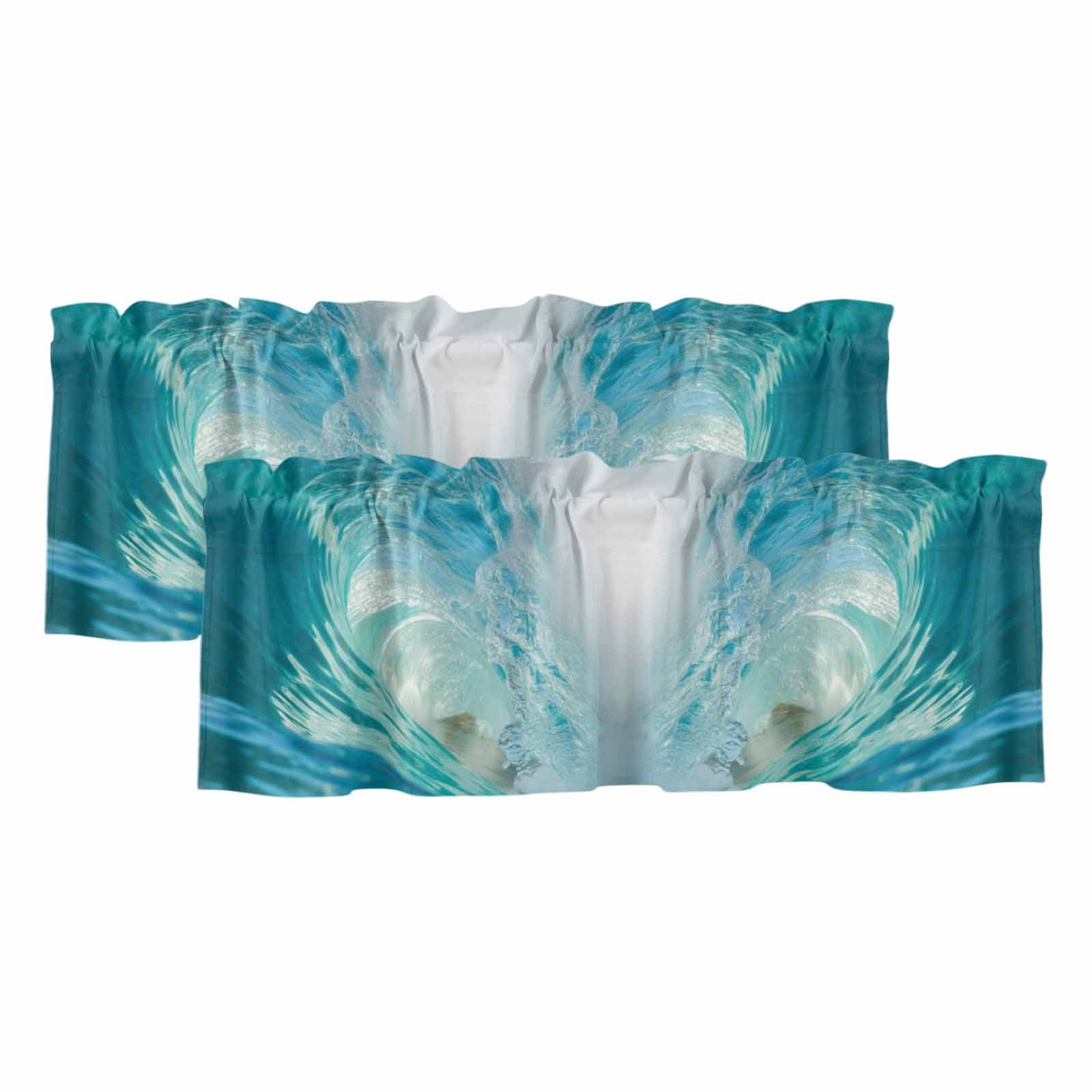 2 Pack Summer Sea View Valance for Window Blue Green Tube Wave Seawater ...