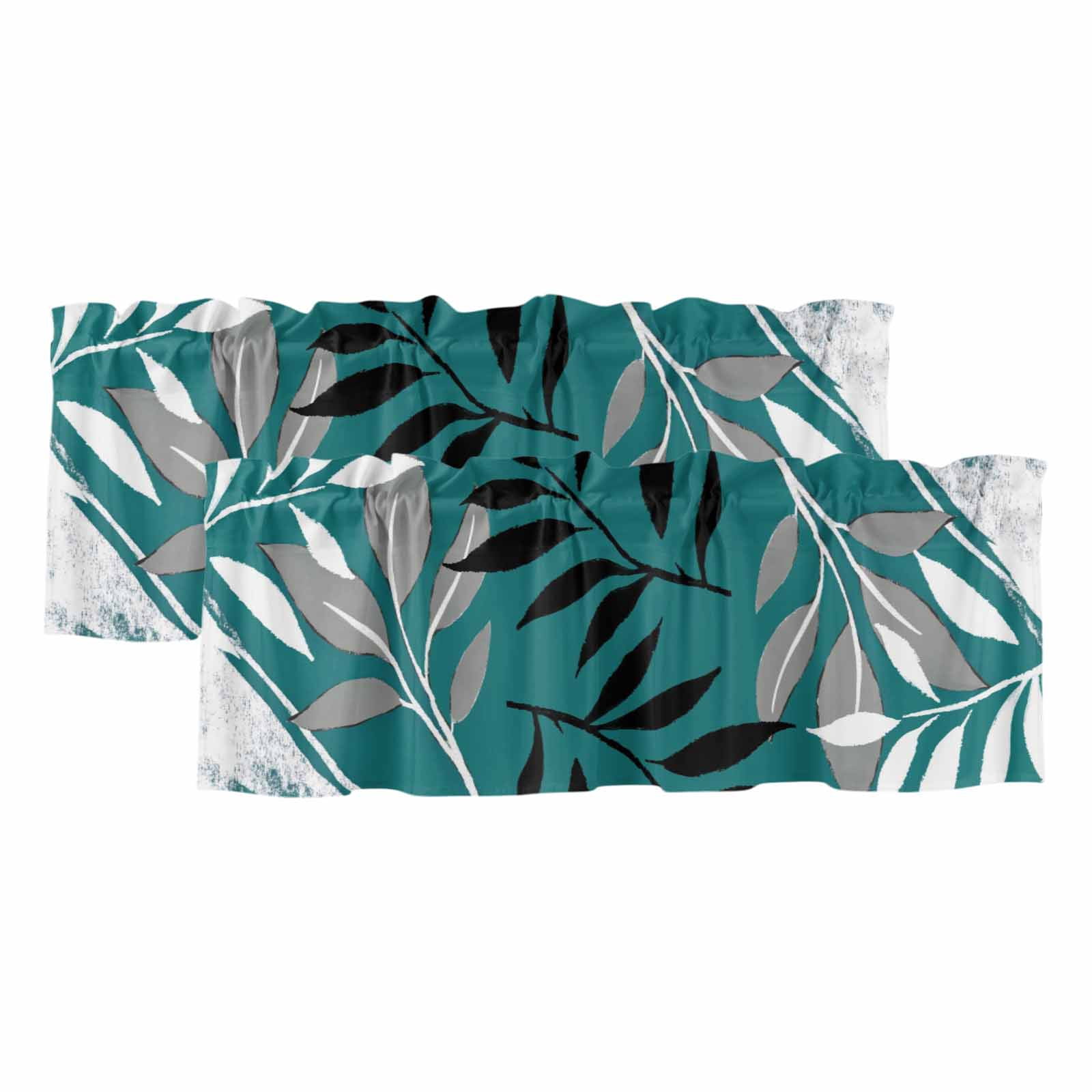 2 Pack Summer Tropical Valance for Window Abstract Grey White Leaves ...