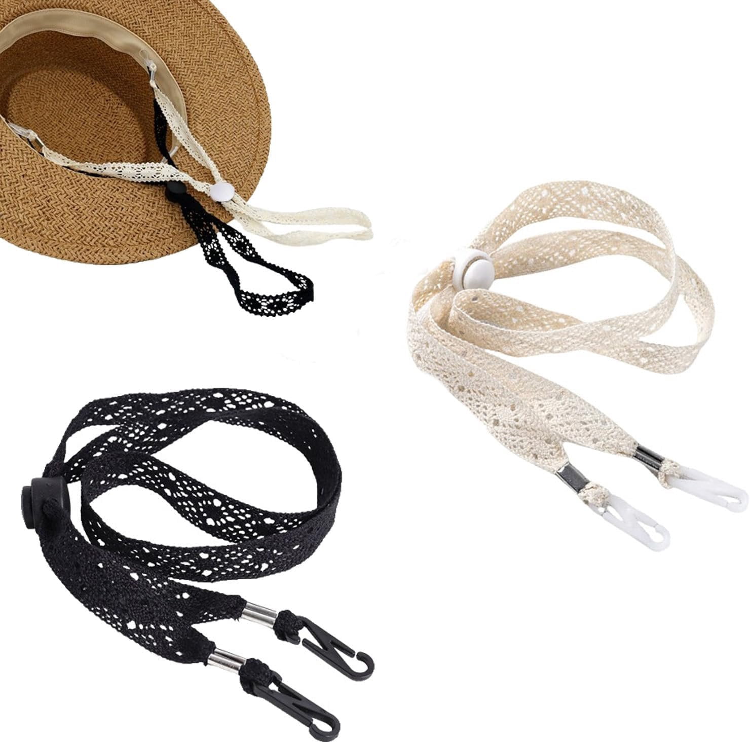 2 Pack Sun Hats Chin Strap Bucket Hat Strap Clips Windproof Adjustable ...