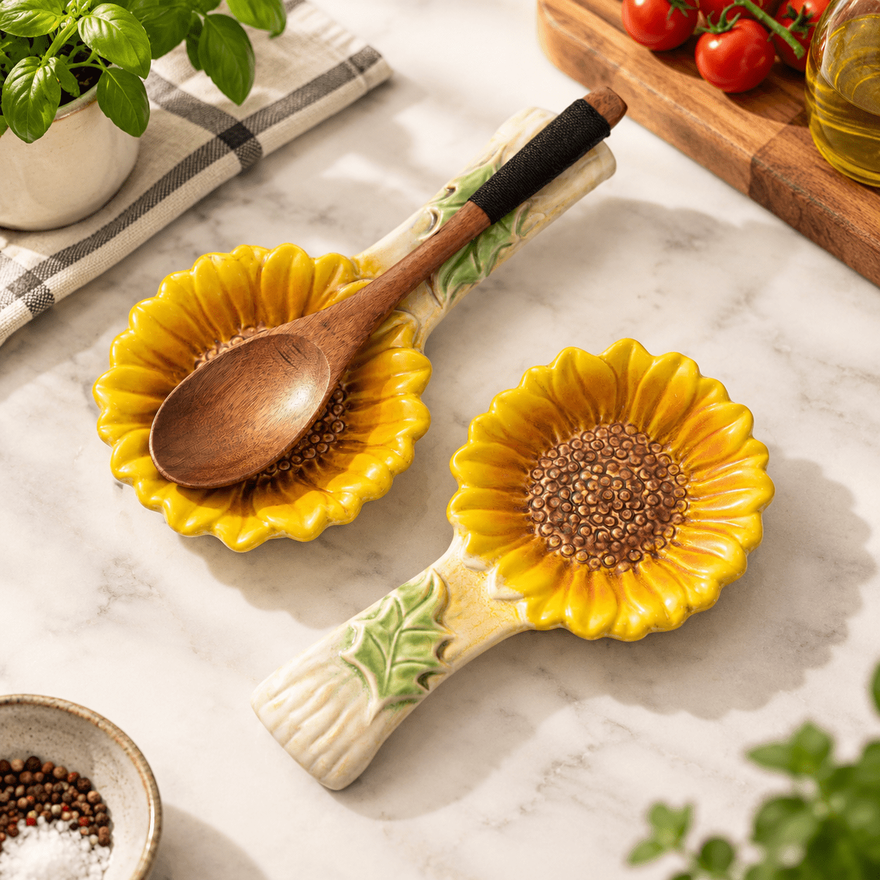 2 Pack Sunflower Ceramic Spoon Rest for Stove Top and Kitchen Counter ...