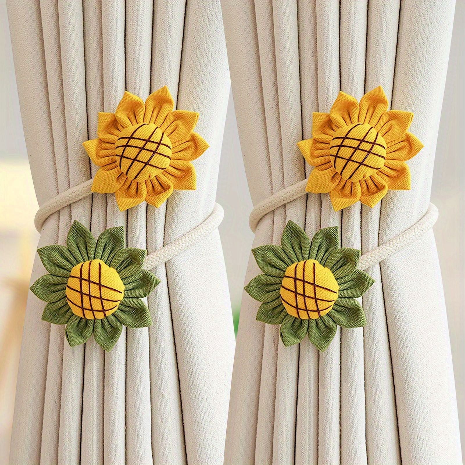 2-Pack Sunflower Curtain Tiebacks - Polyester Fabric, Contemporary ...