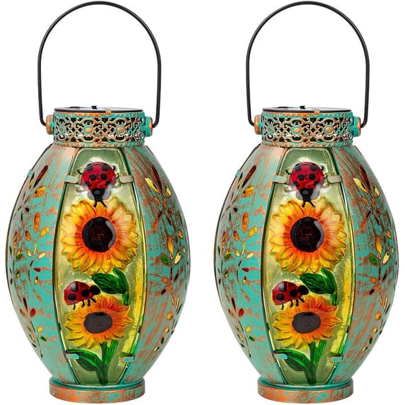 2 Pack Sunflower Solar Lantern,Retro Solar Lanterns Outdoor Waterproof ...