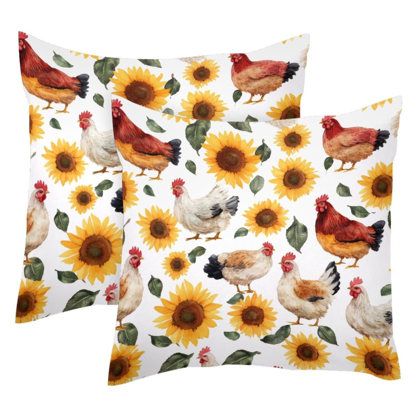 2 Pack Sunflowers Chicken Pattern Throw Pillow Covers 20x20 Inch ...