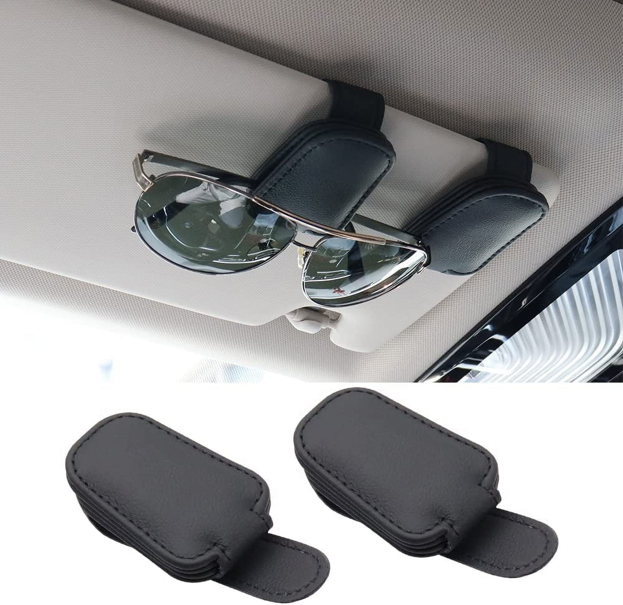 2 Pack Sunglass Holder for Car Visor, Magnetic Leather Glasses Eyeglass ...