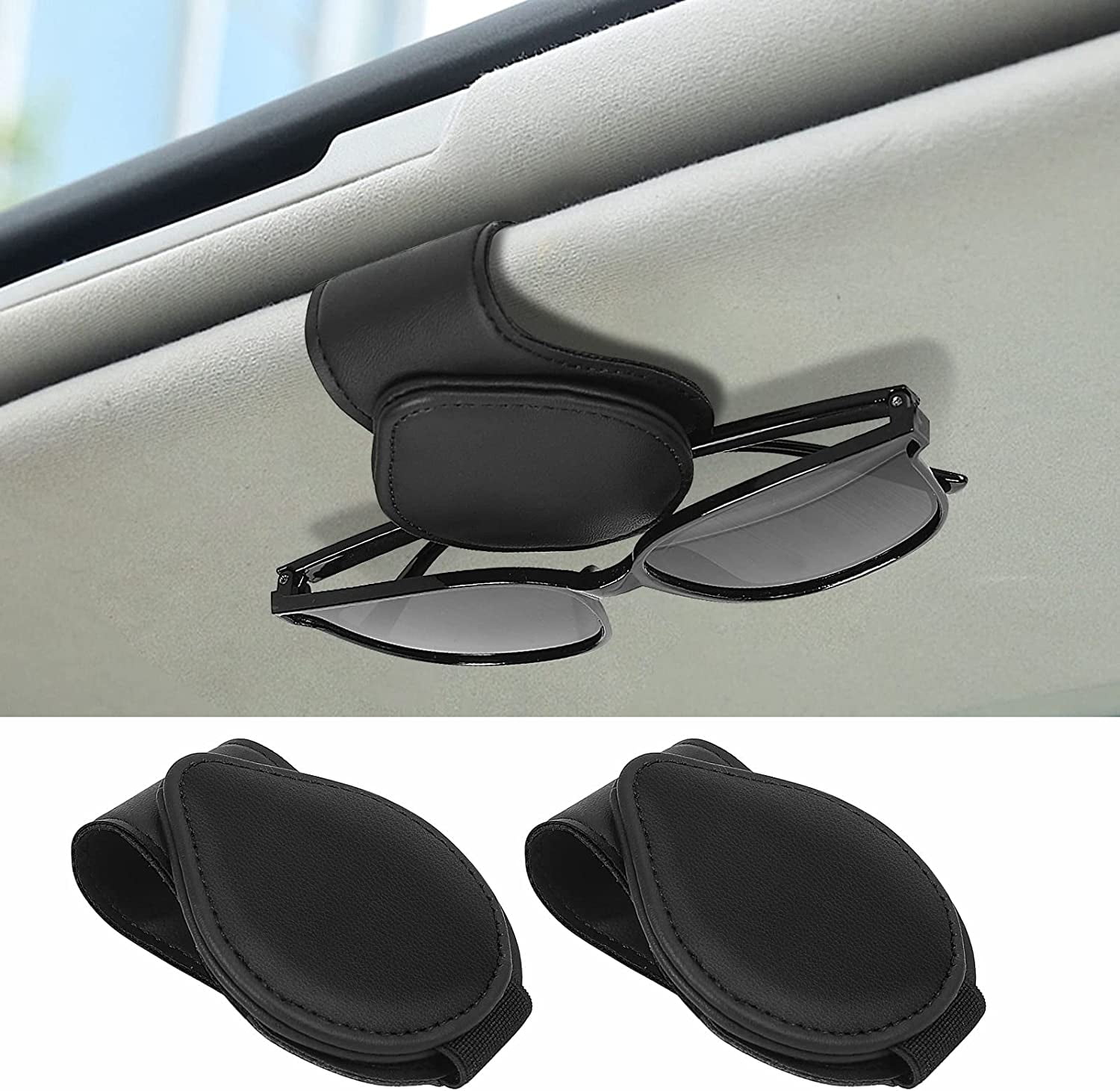 2 Pack Sunglass Holders for Car, Leather Sunglasses Holders for Car ...