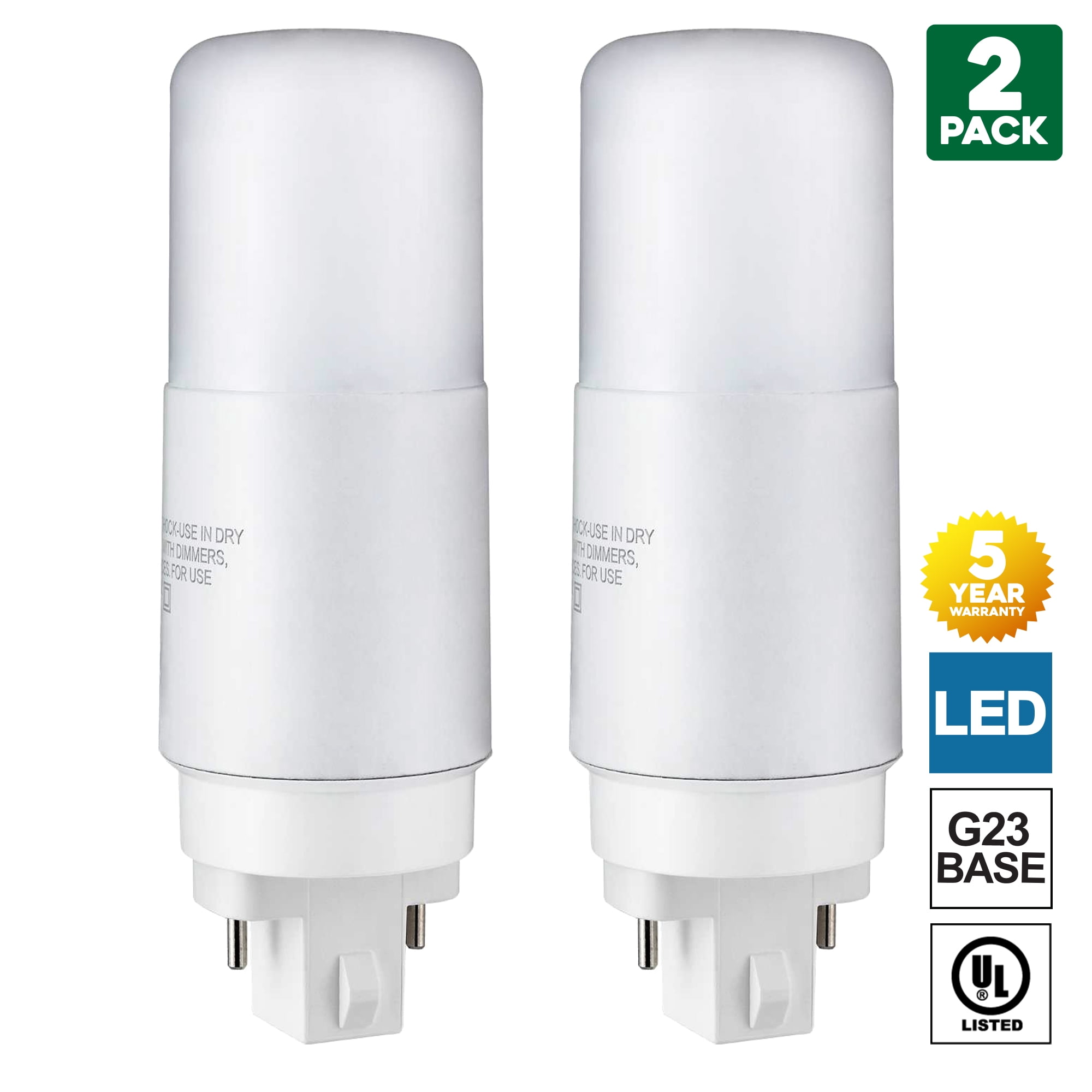 2 Pack Sunlite G23 LED Bulb, 2-Pin PLV, 7 Watt, Cool White (4000K ...