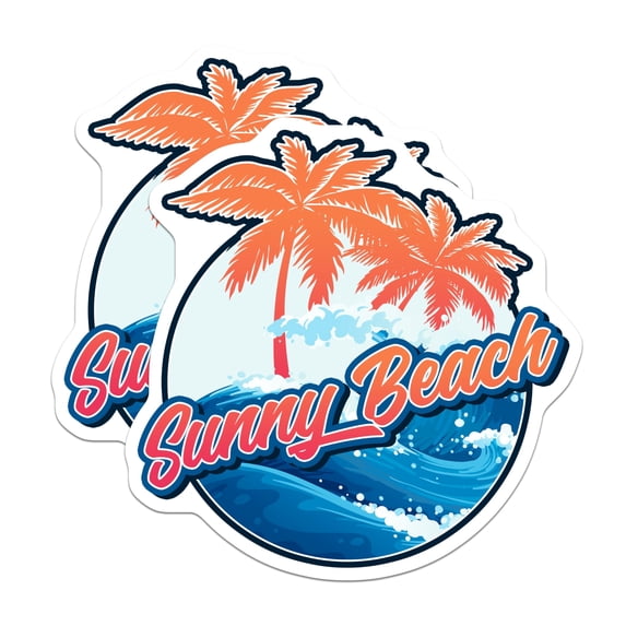 (2 Pack) Sunny Beach Stickers - Ocean Wave Decals - Palm Tree Vacation ...